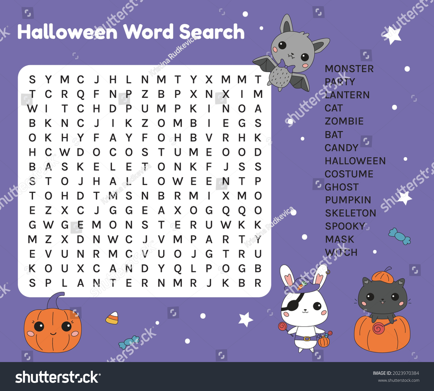 Halloween Word Search Worksheet Children Learn Stock Vector (Royalty ...
