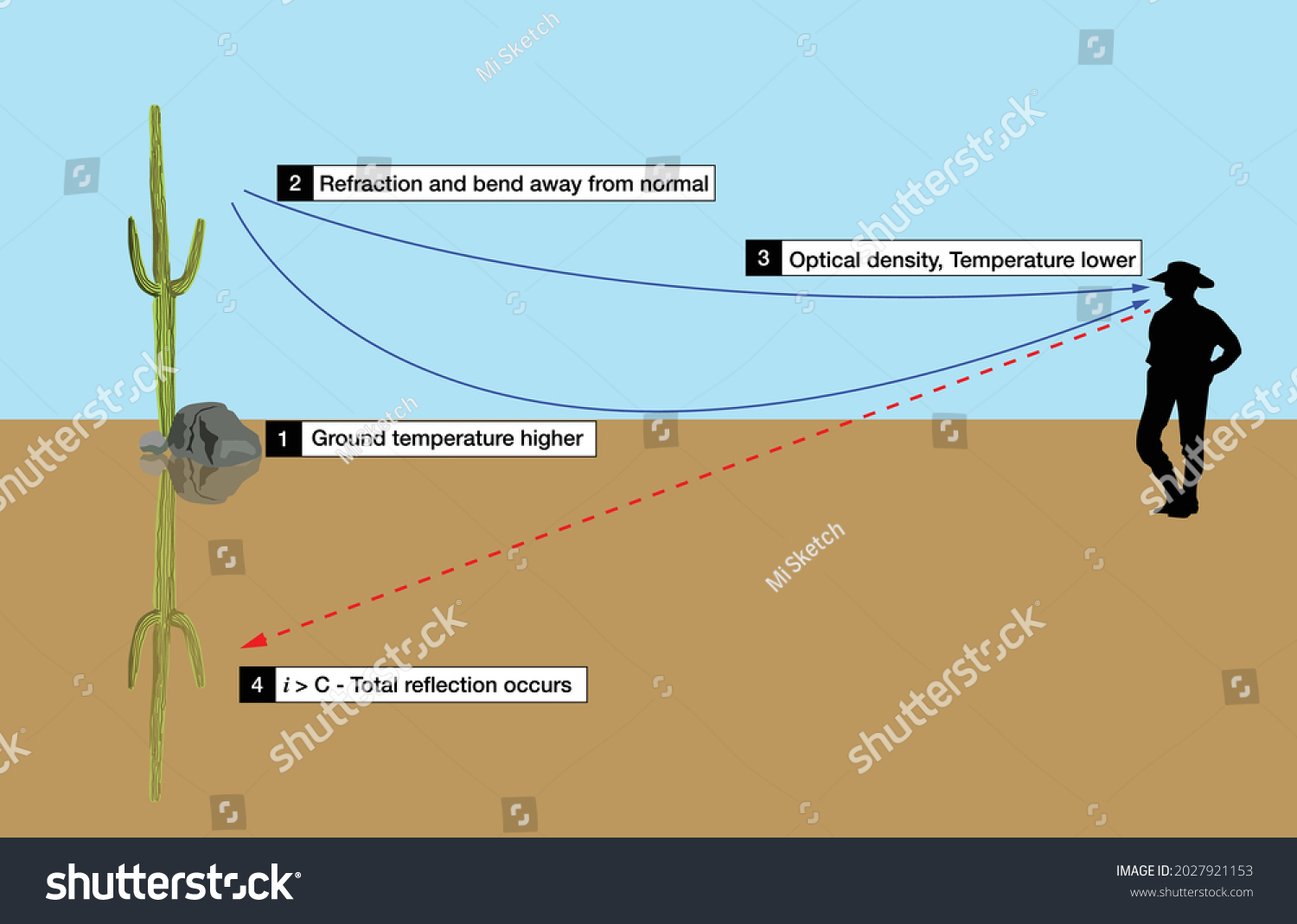Physics Mirage Formation Diagram Reflection Stock Vector Royalty Free