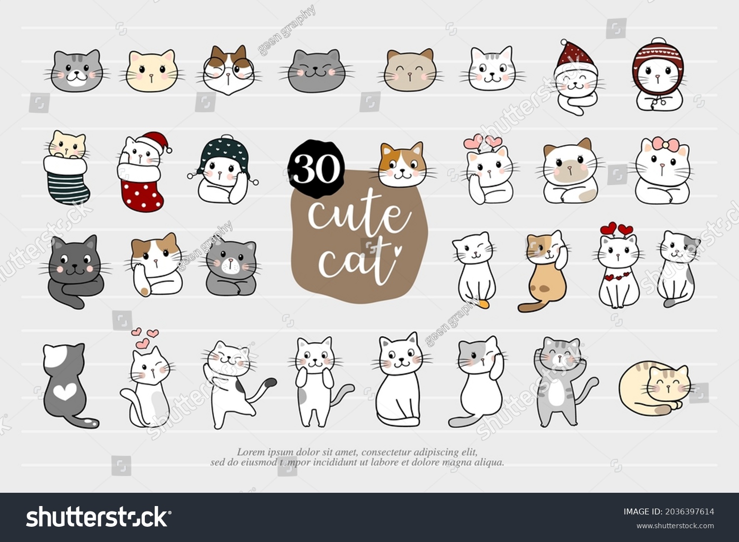 Cartoon Cat Set Emotions Different Poses เวกเตอร์สต็อก ปลอดค่า