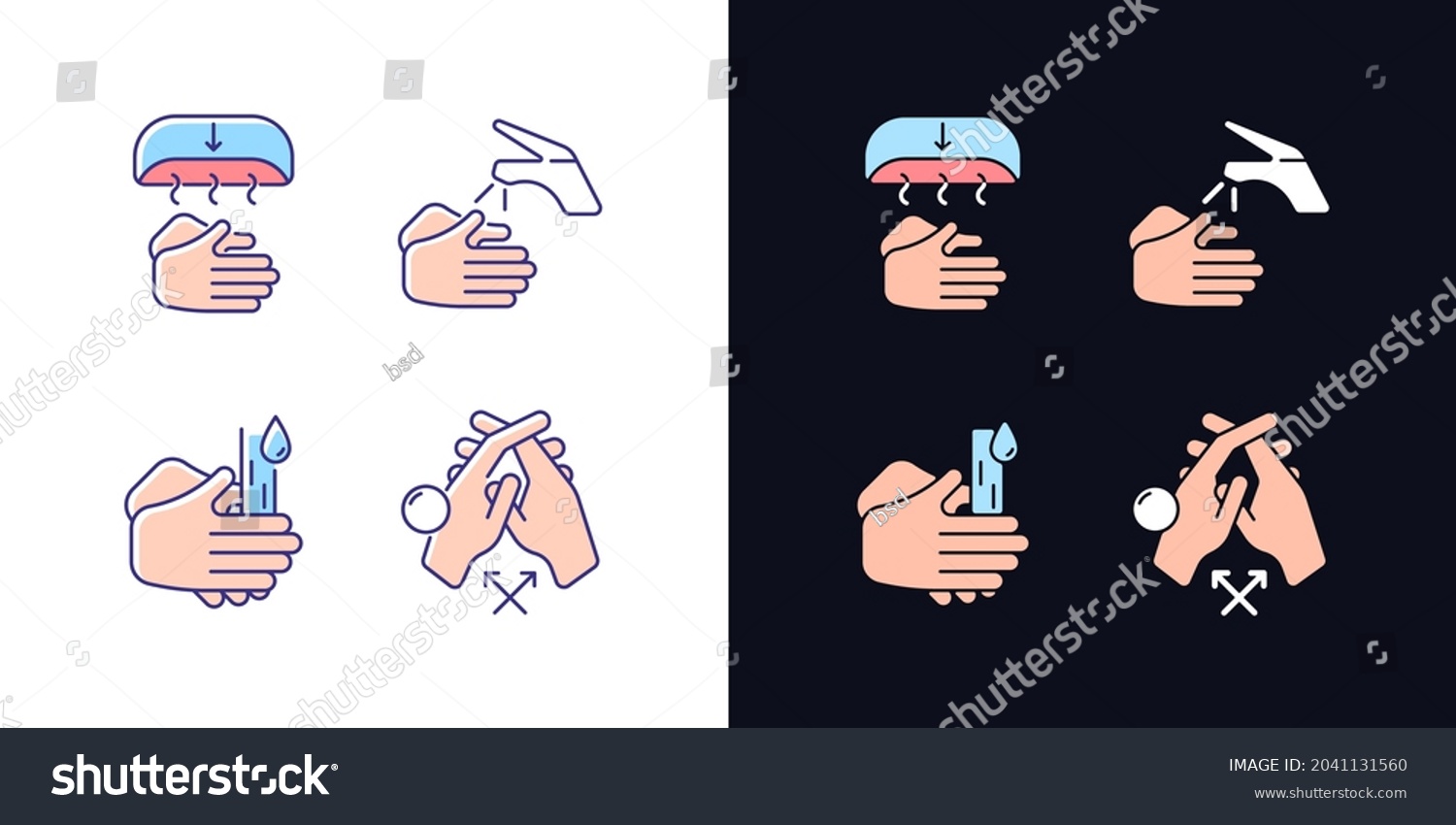 Proper Handwashing Light Dark Theme Rgb เวกเตอร์สต็อก ปลอดค่าลิขสิทธิ์ 2041131560 Shutterstock