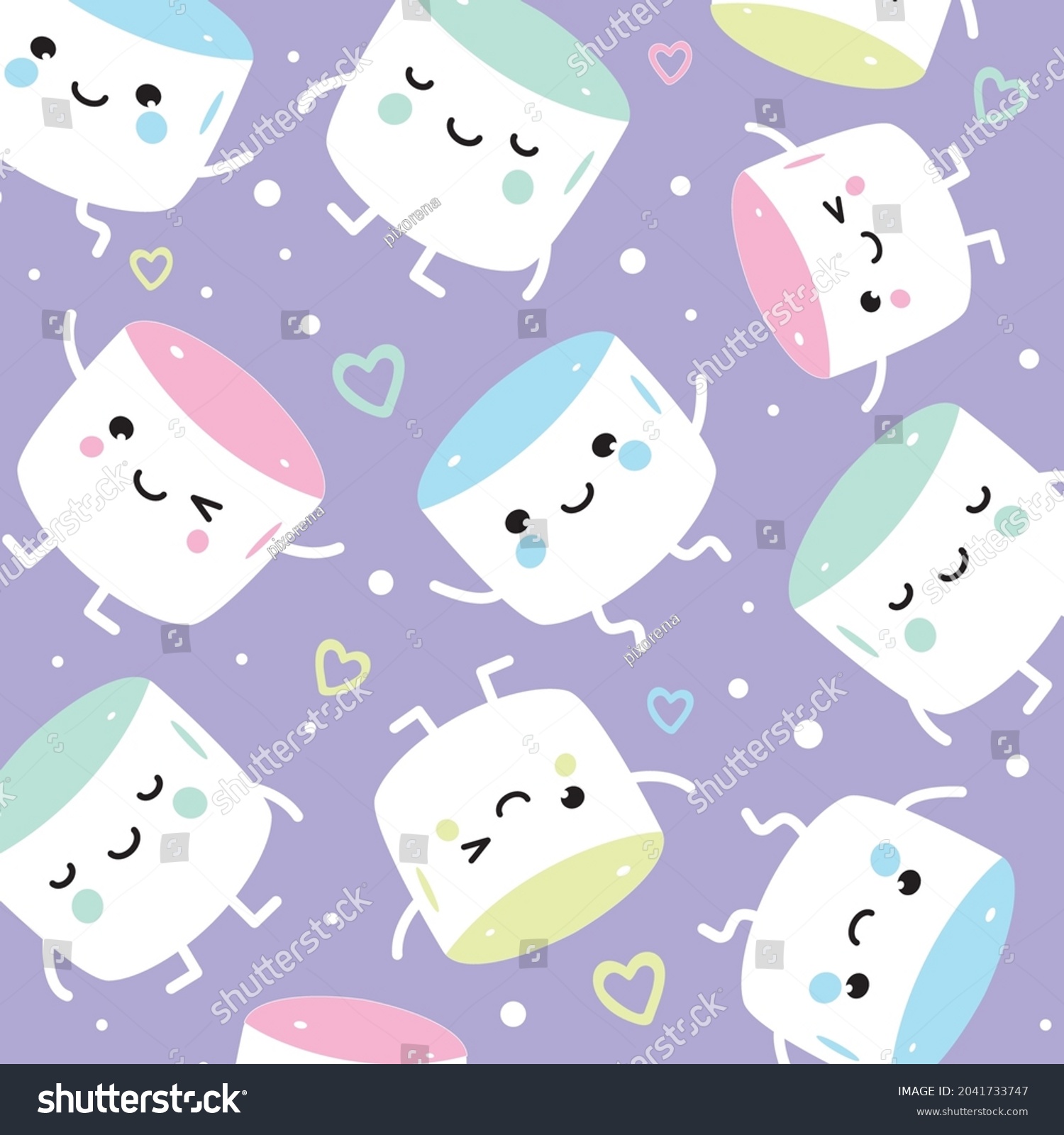 Marshmallow Cute Face Character Seamless Pattern Stock Vector Royalty