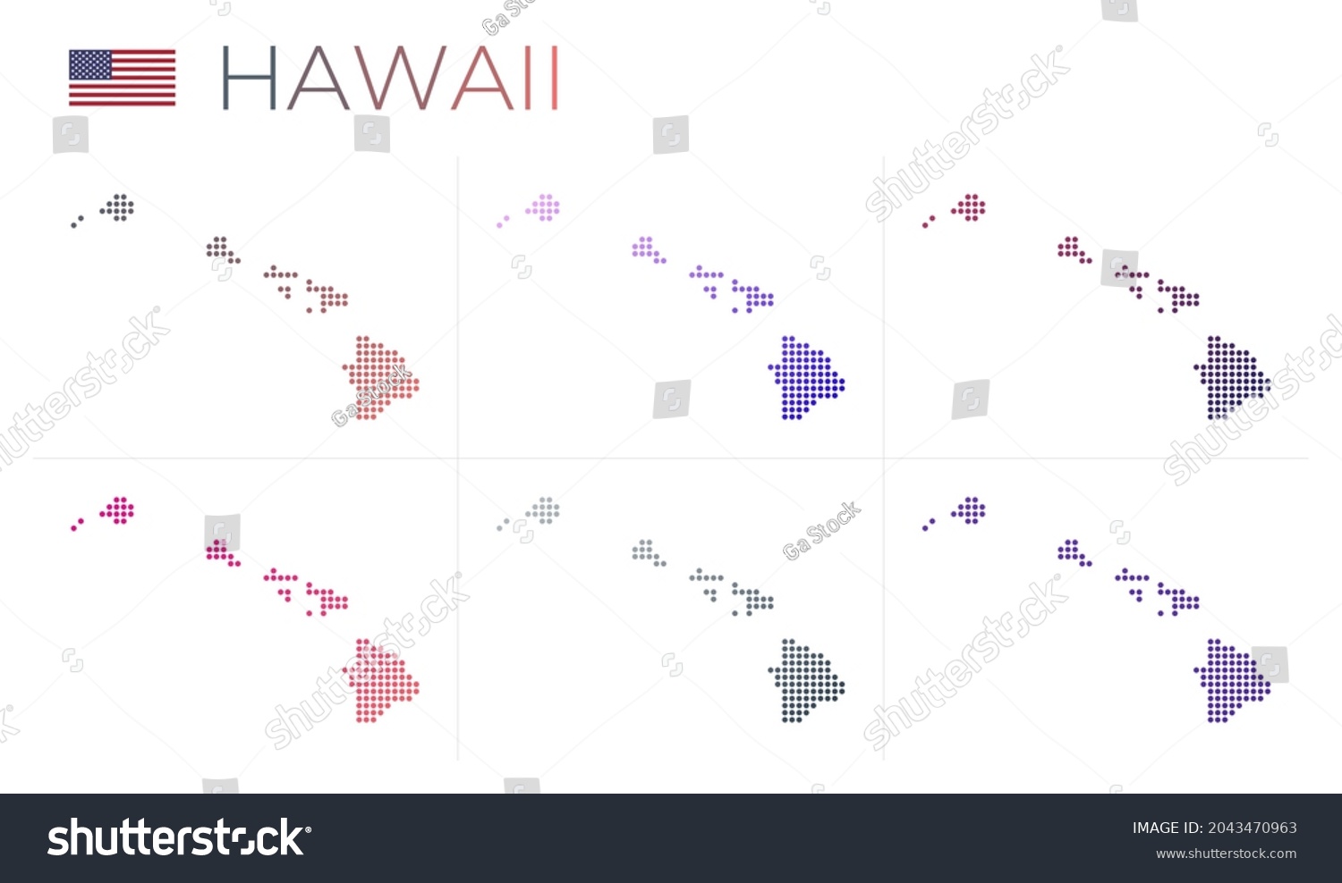 Hawaii Dotted Map Set Map Hawaii Stock Vector (Royalty Free) 2043470963 ...