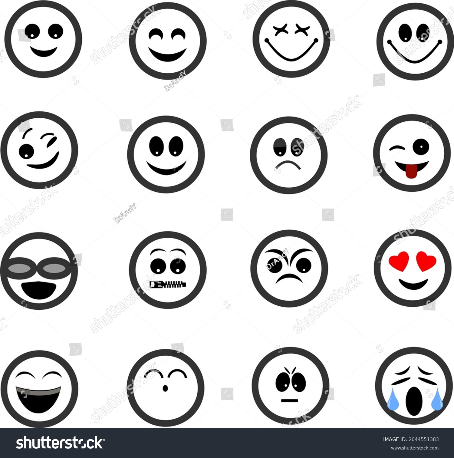 Vektor Stok Set Expression Icons Diffetent Emotions Simple Tanpa Royalti 2044551383 Shutterstock