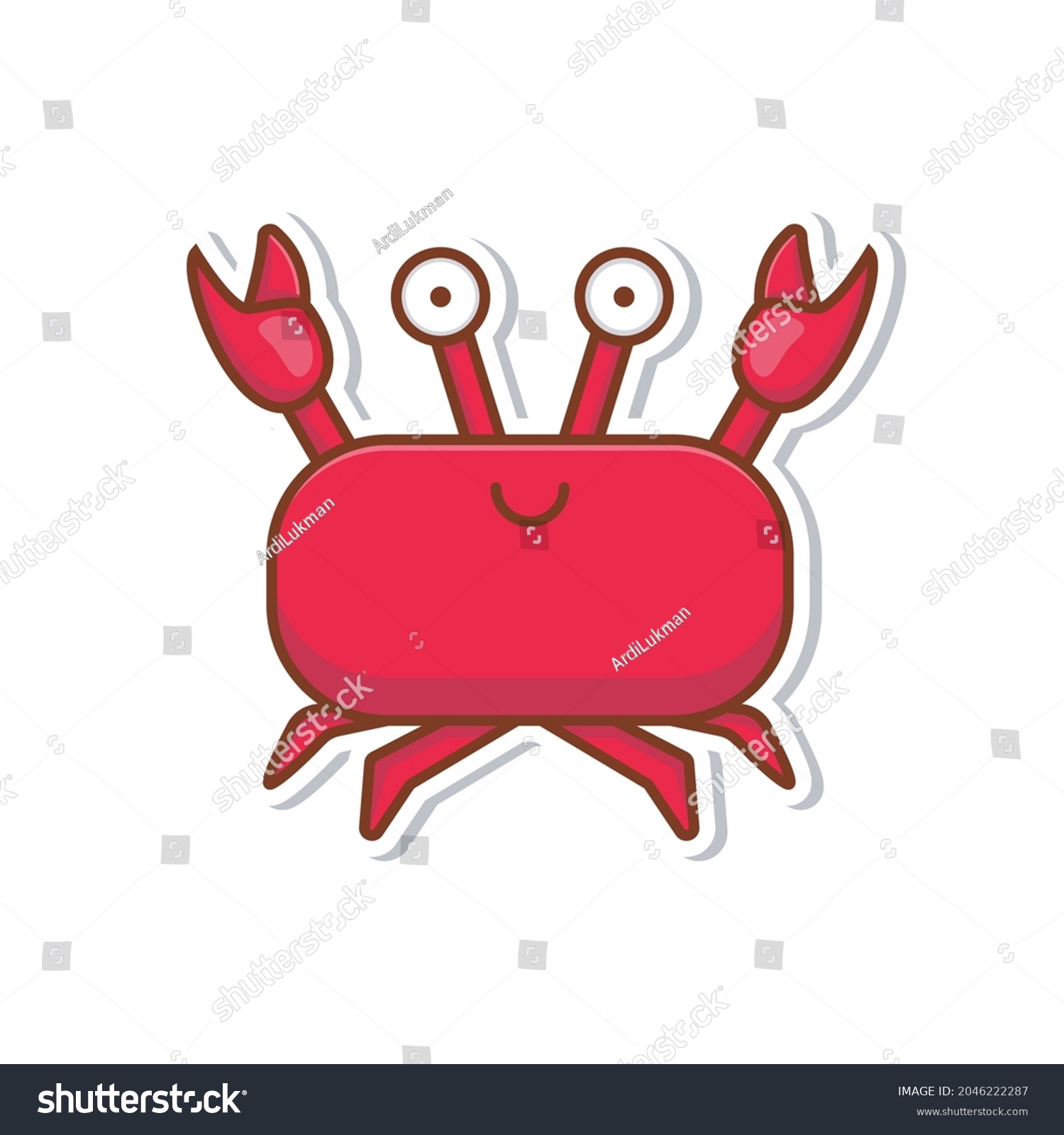 Cute Red Crab Cartoon Sticker Style Stock Vector Royalty Free 2046222287 Shutterstock