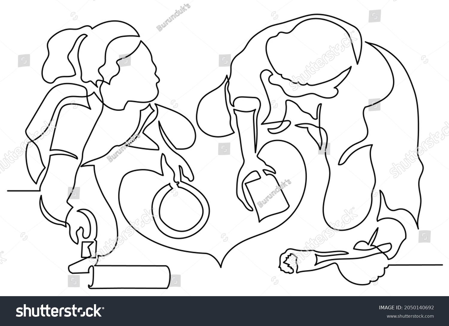 Continuous Line Drawing Man Woman Doing Stock Vector Royalty Free