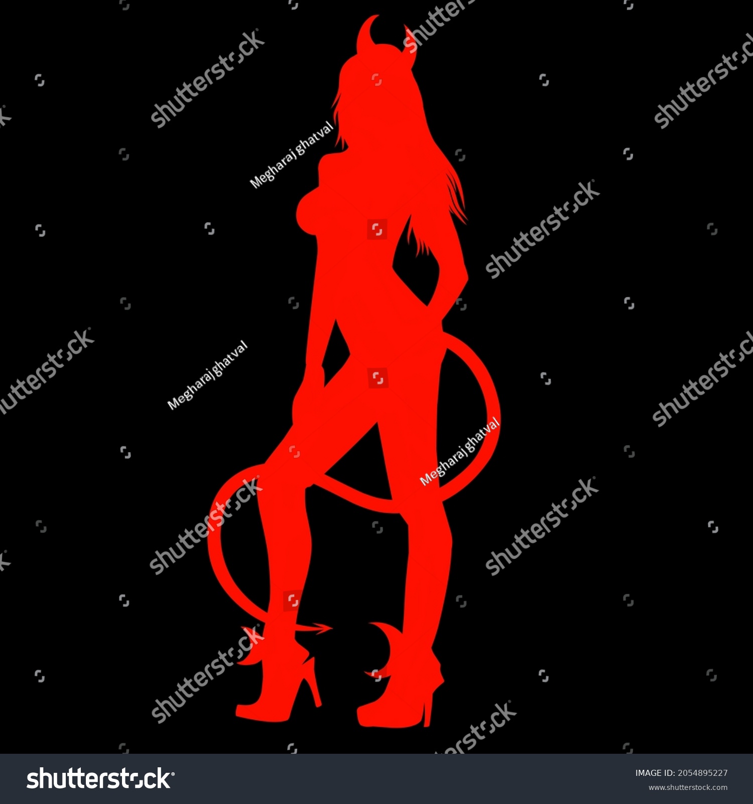 Sexy Red Colour Devil Girl Silhouette Stock Illustration 2054895227