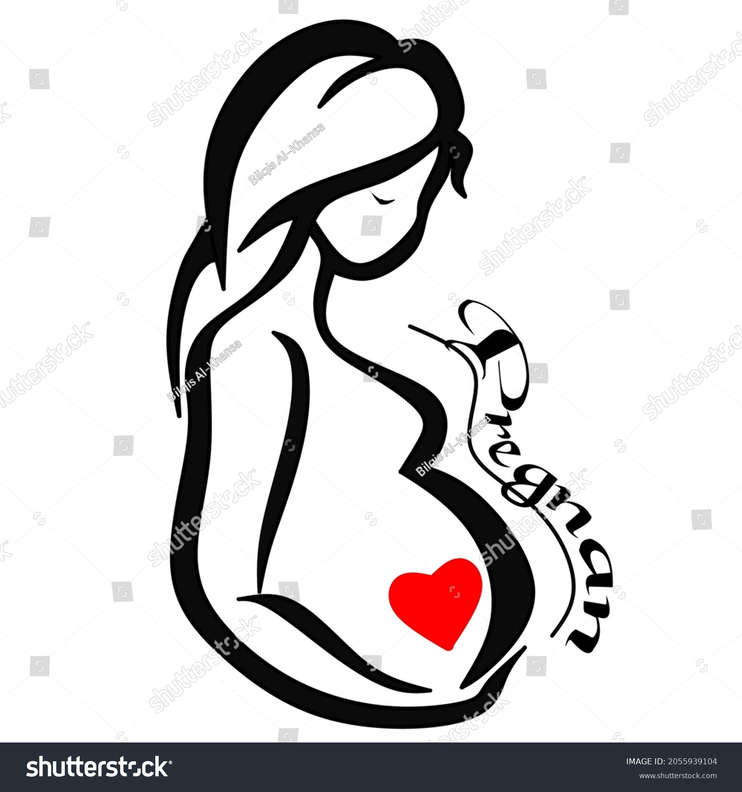 Picture Pregnant Woman Holding Her Stomach Stock Vector Royalty Free