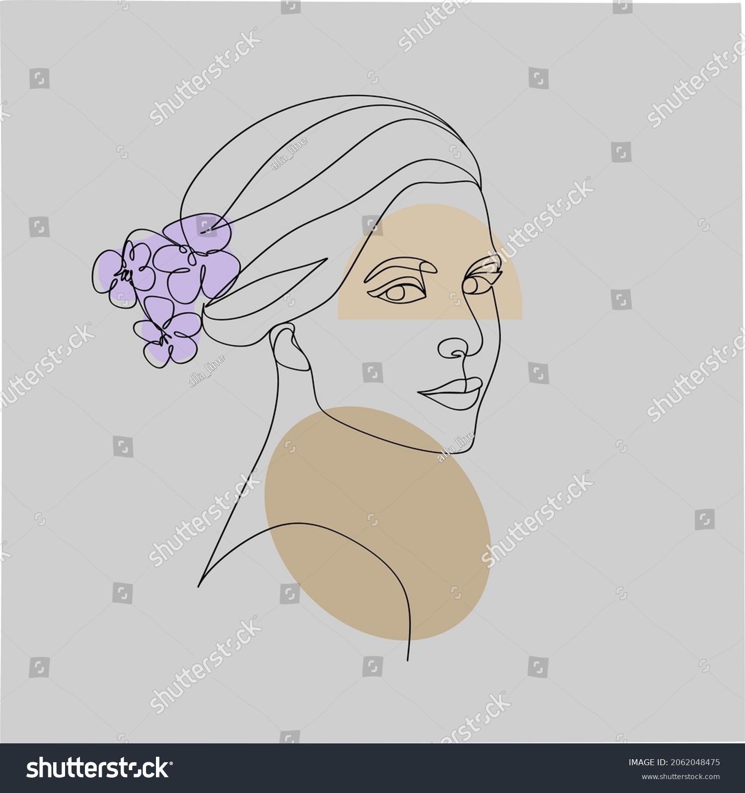 Beauty Face Flowers Line Drawing Art Stock Vector Royalty Free