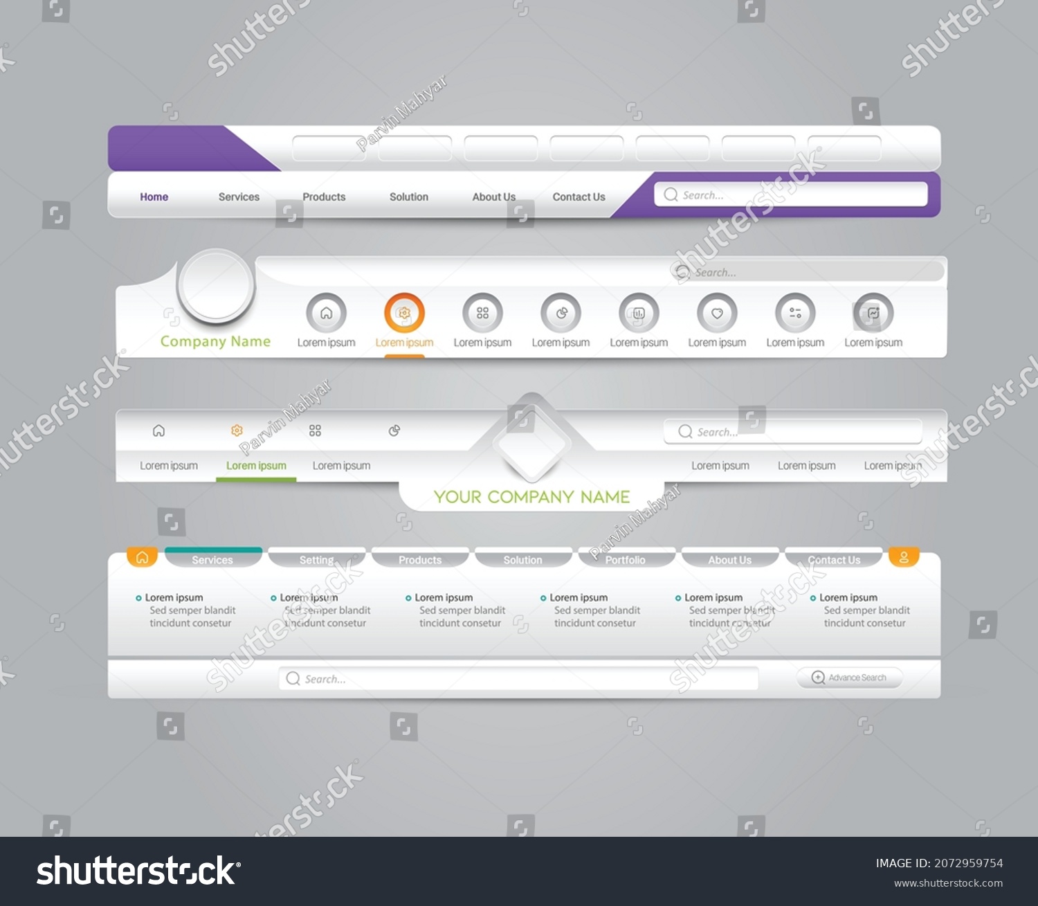 Website Design Template Navigation Elements Icons Stock Vector (Royalty Free) 2072959754 ...