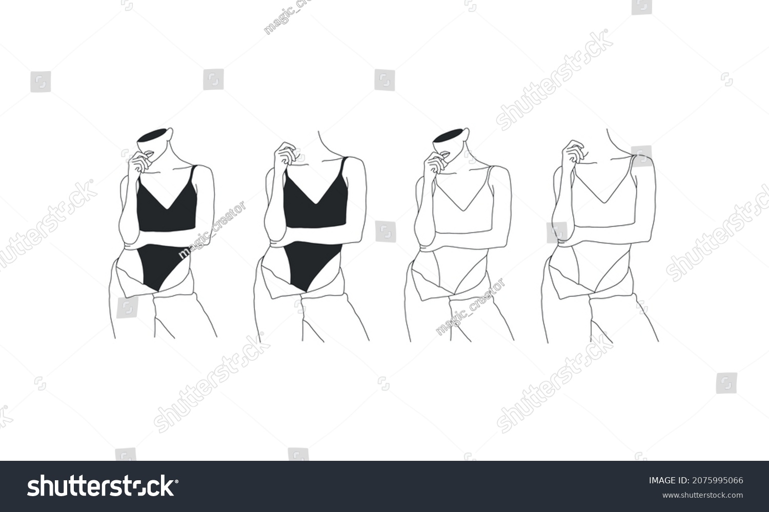 Sensual Linear Minimalistic Female Figure Underwear Stock Vector