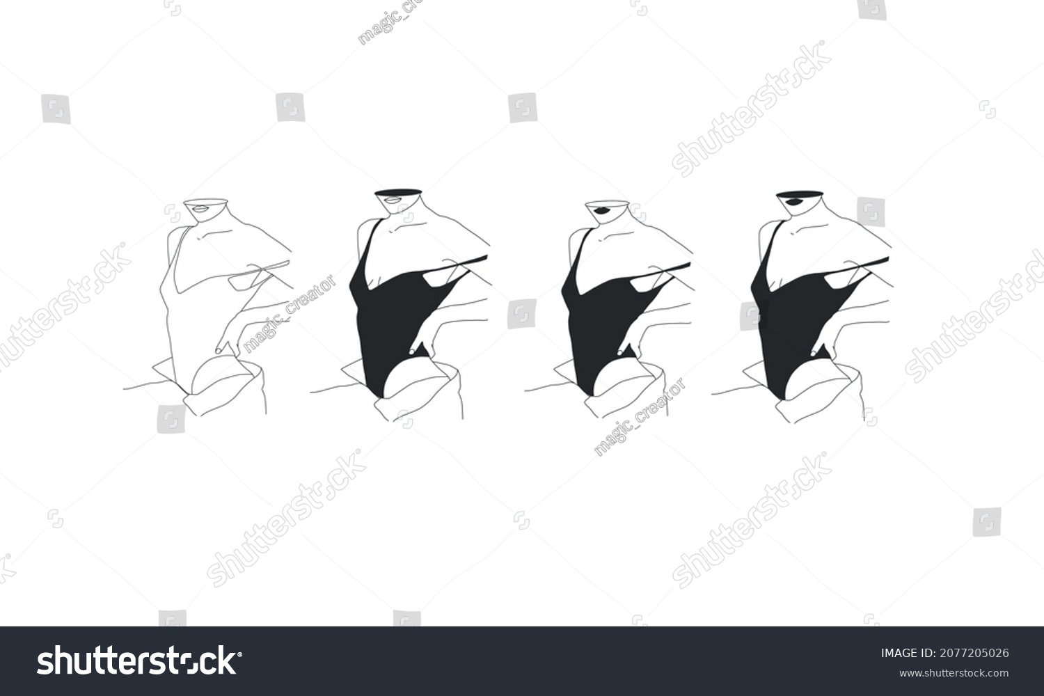Sensual Linear Minimalistic Female Figure Underwear Stock Vector