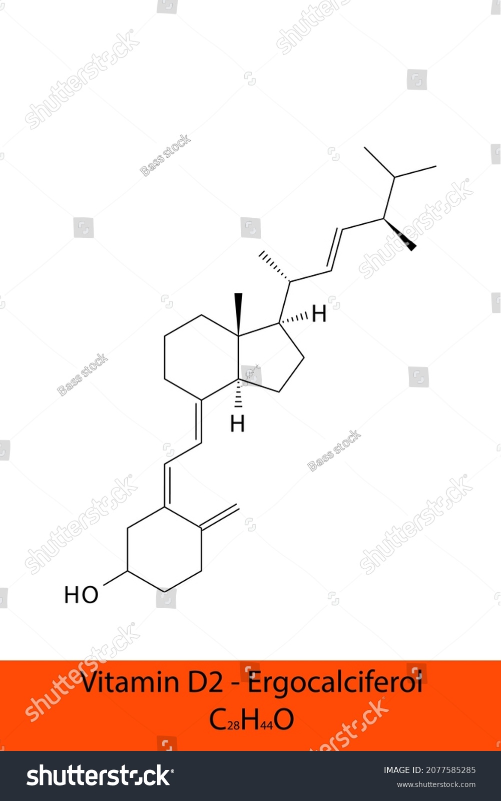 Vitamin D2 Ergocalciferol Skeletal Structure Molecular Stock Vector