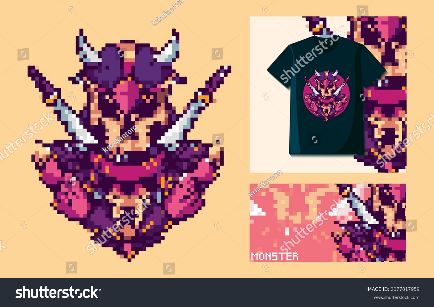 Pixel Art Alien Monster Vector Illustration เวกเตอร์สต็อก ปลอดค่าลิขสิทธิ์ 2077817959