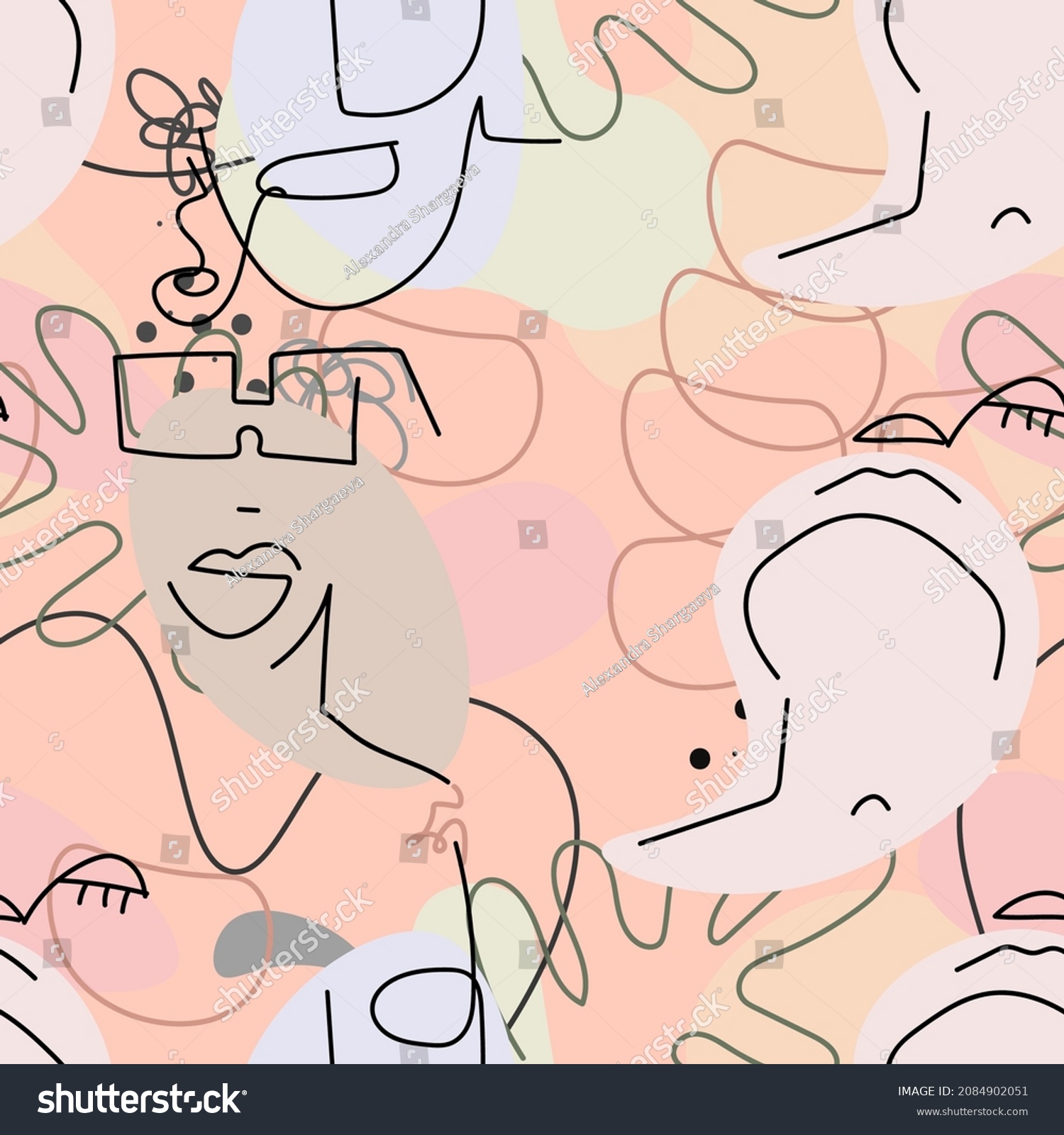 One Line Drawing Abstract Face Seamless Stock Vector Royalty Free