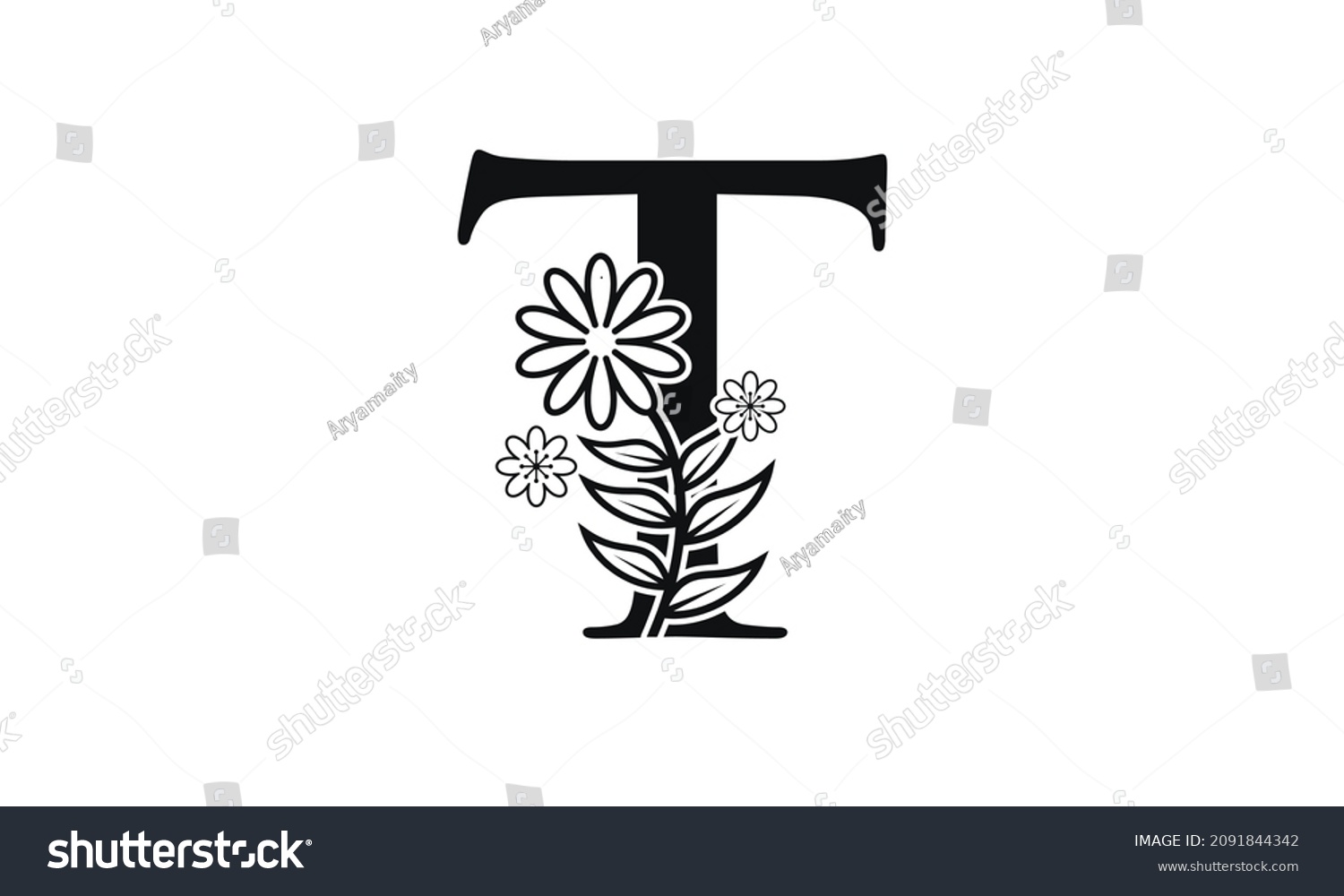 Letter T Black Flower Alphabet Beautiful Stock Vector (Royalty Free ... Letter T Black Flower Alphabet Beautiful Stock Vector (Royalty Free ...
