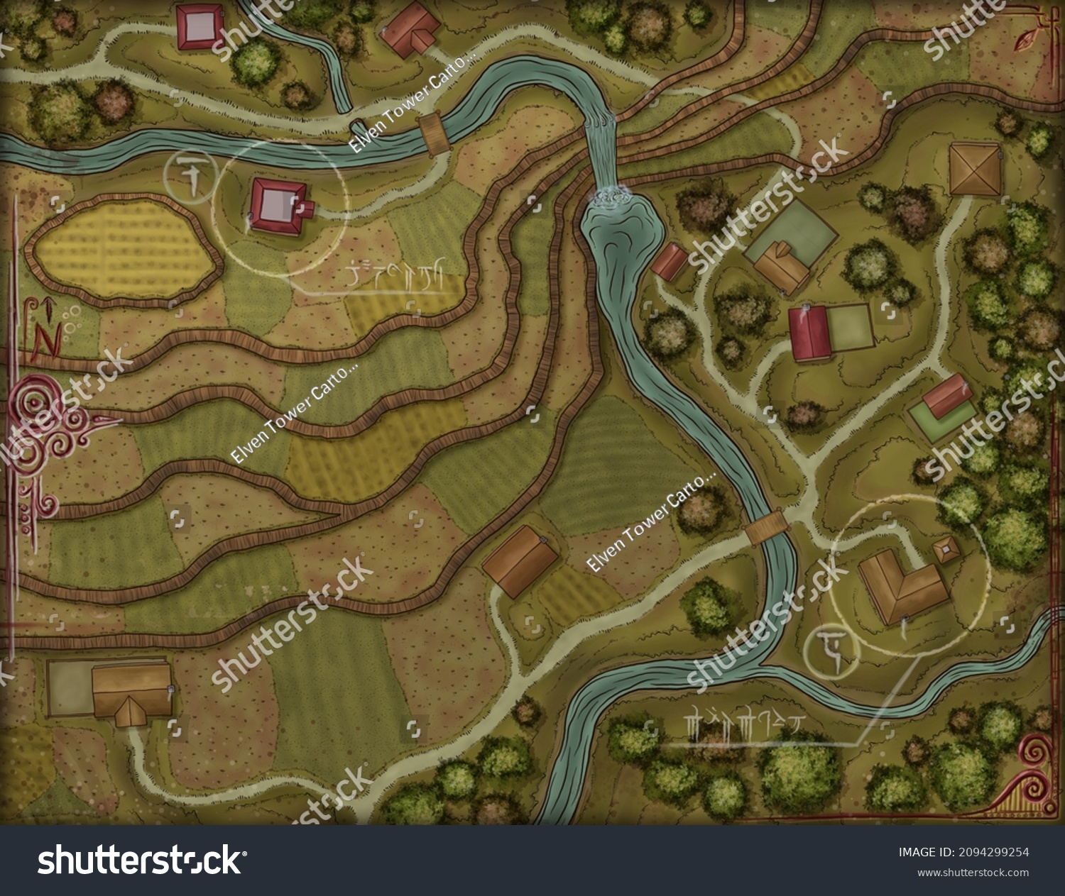 Fantasy Illustration Town Map Ttrpg Games 库存插图 2094299254 Shutterstock