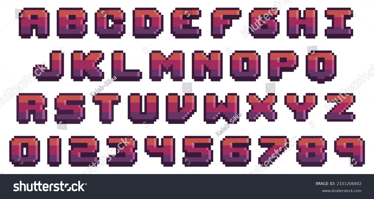 Game Font Pixel Art 8bit Style เวกเตอร์สต็อก ปลอดค่าลิขสิทธิ์