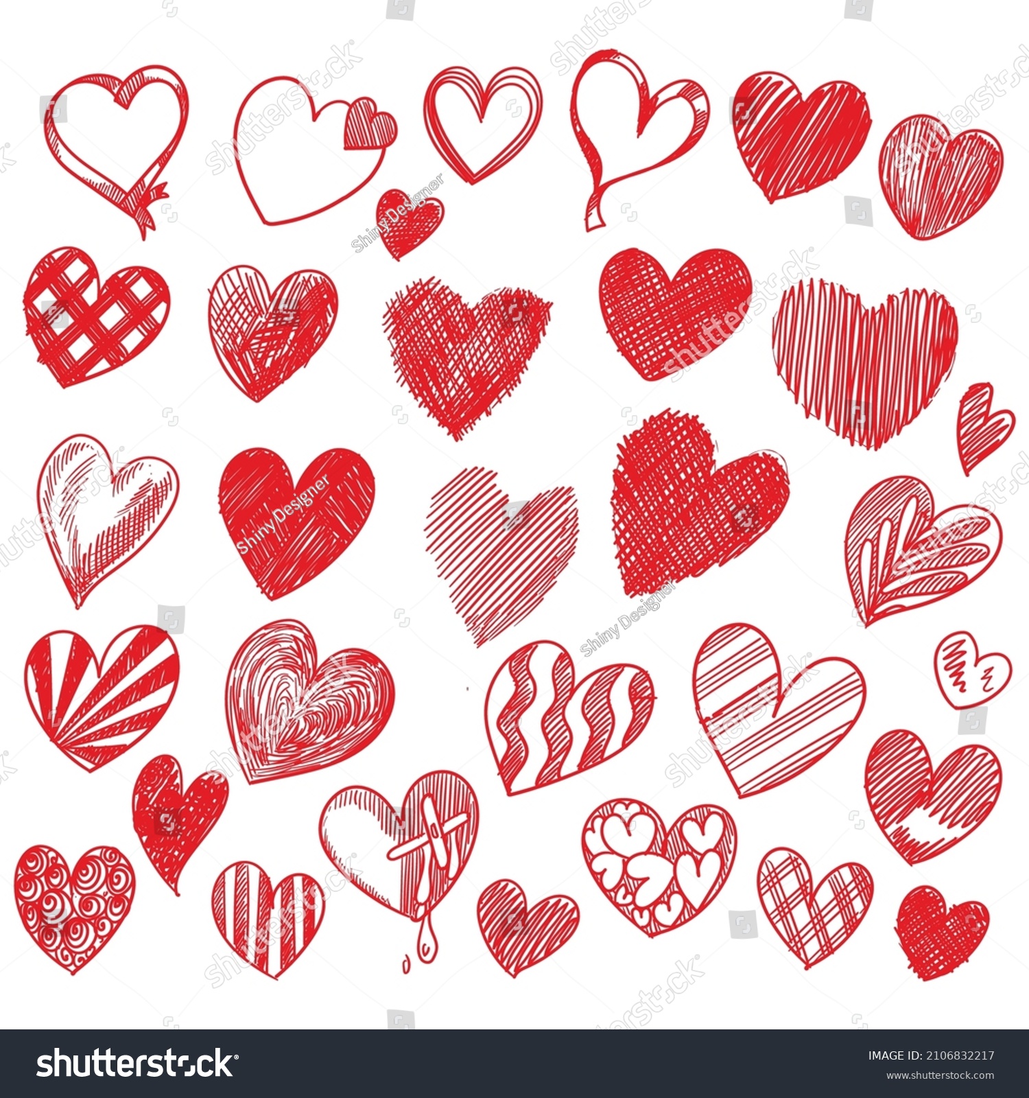 Hand Draw Valentines Day Hearts Collection Stock Vector (Royalty Free ...