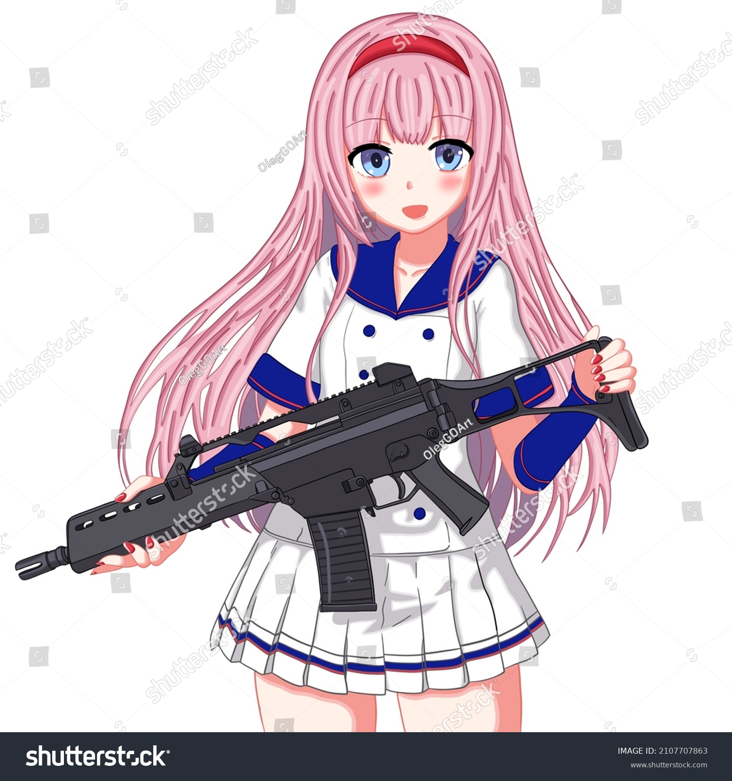 Cute Anime Girl Holding Gun Stock Illustration 2107707863 Shutterstock