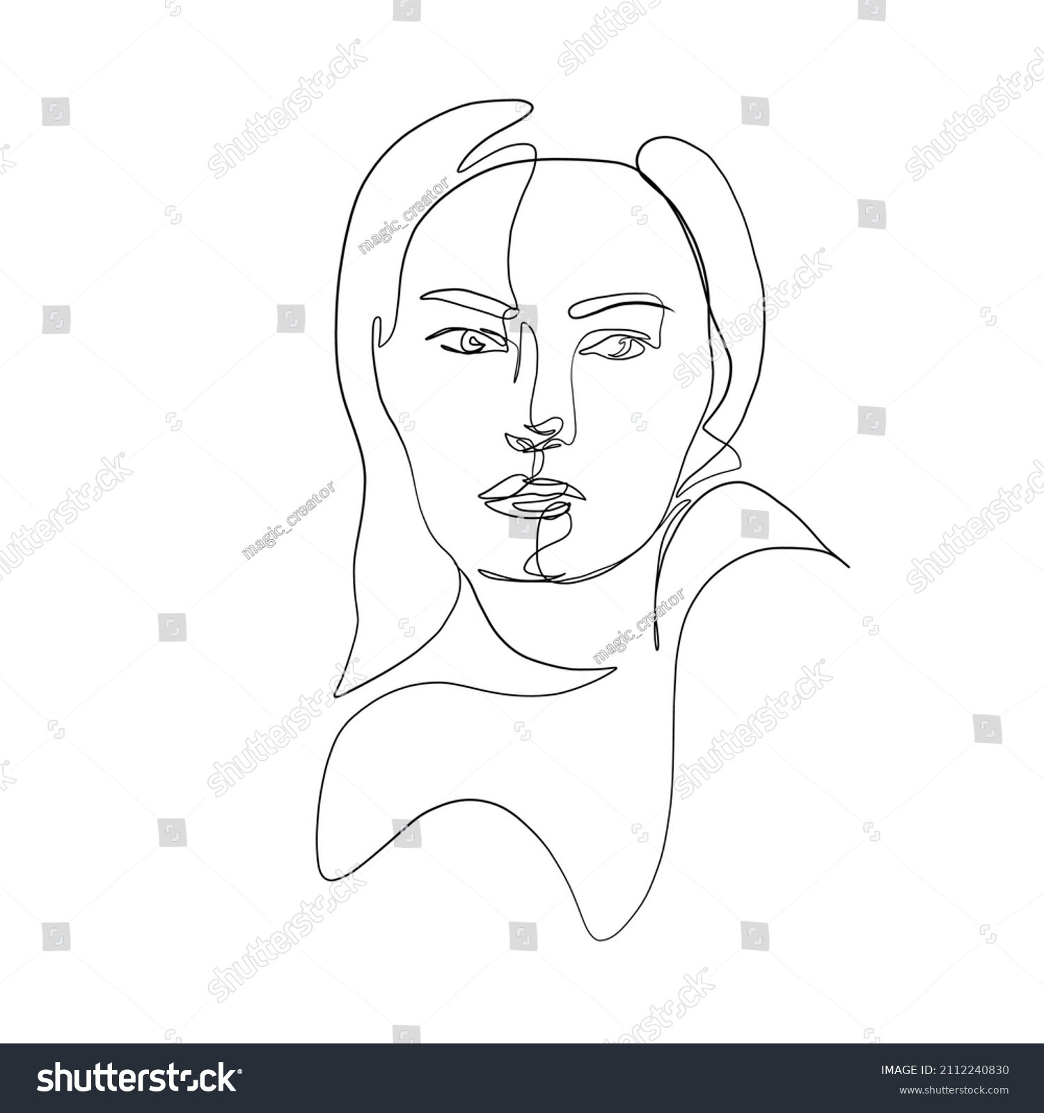One Line Woman Silhouette Hand Drawn Stock Vector Royalty Free