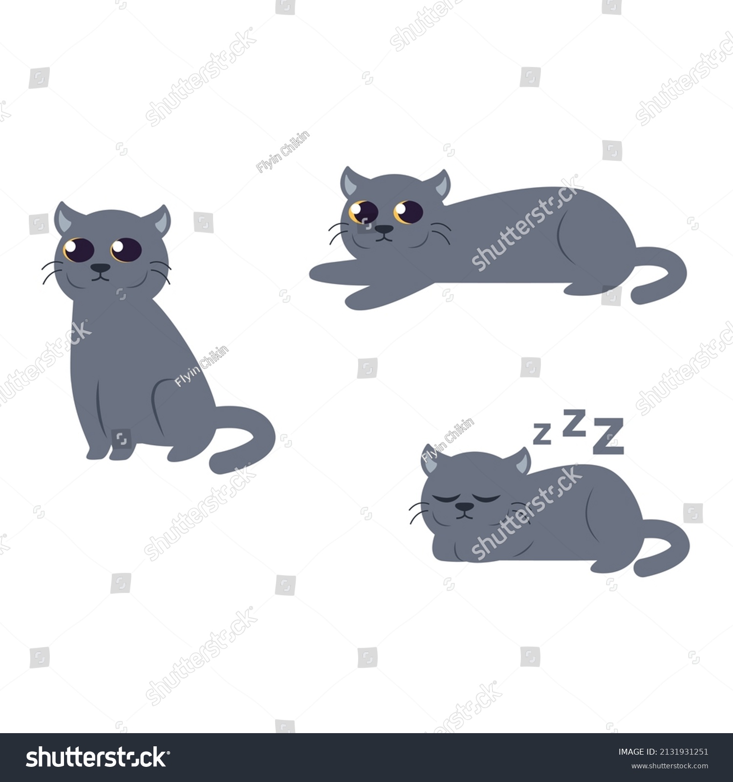 Cartoon Cat Set Different Poses Emotions Stock Vector Royalty Free