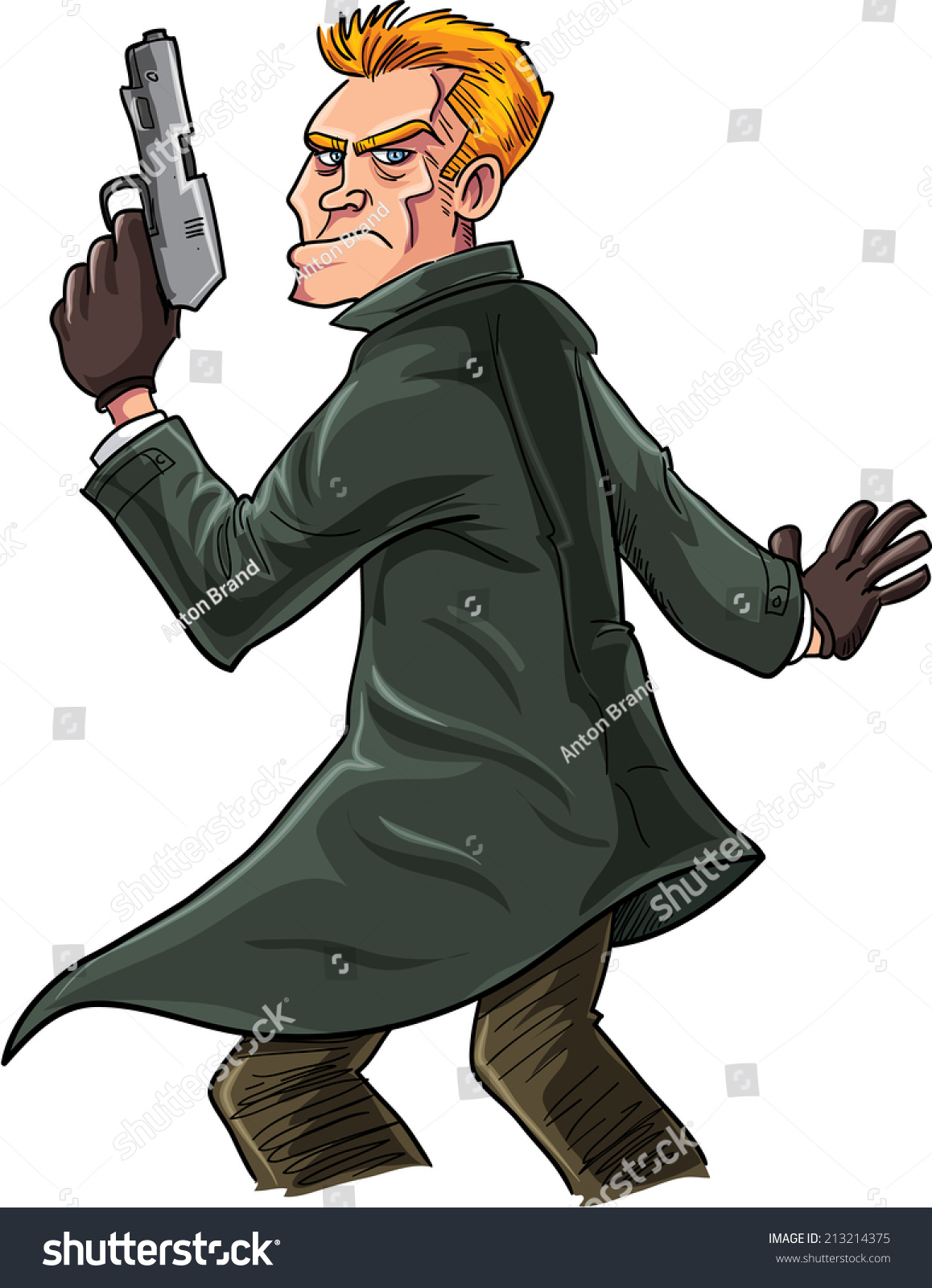 Cartoon Spy Gun Looking Over His Stock Vector Royalty Free 213214375 Shutterstock