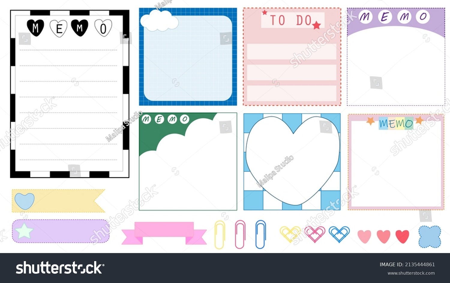 Collection Set Cute Colorful Memo Template Stock Vector (royalty Free