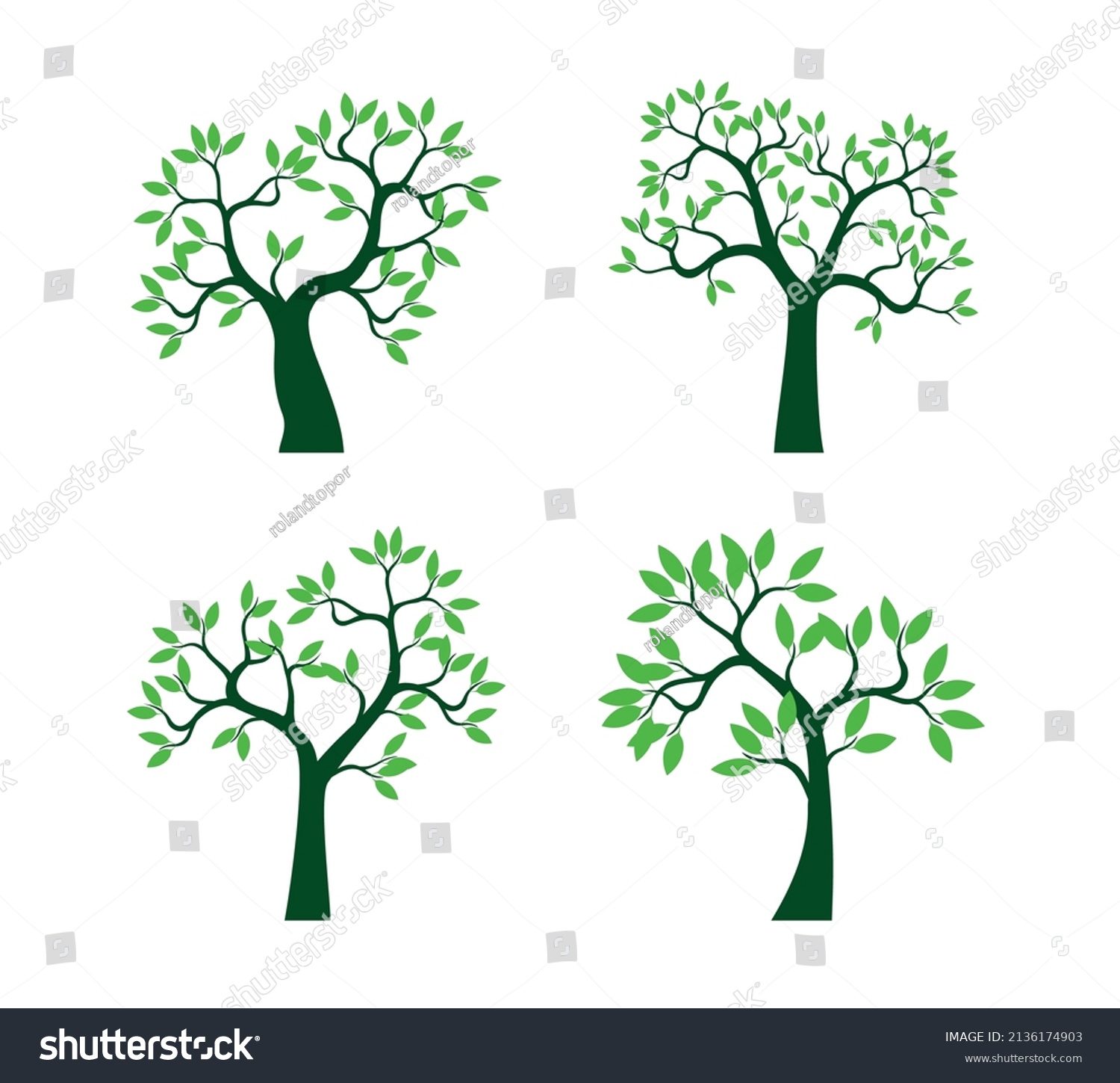 Set Green Trees Vector Outline Illustration Stock Vector Royalty Free 2136174903 Shutterstock