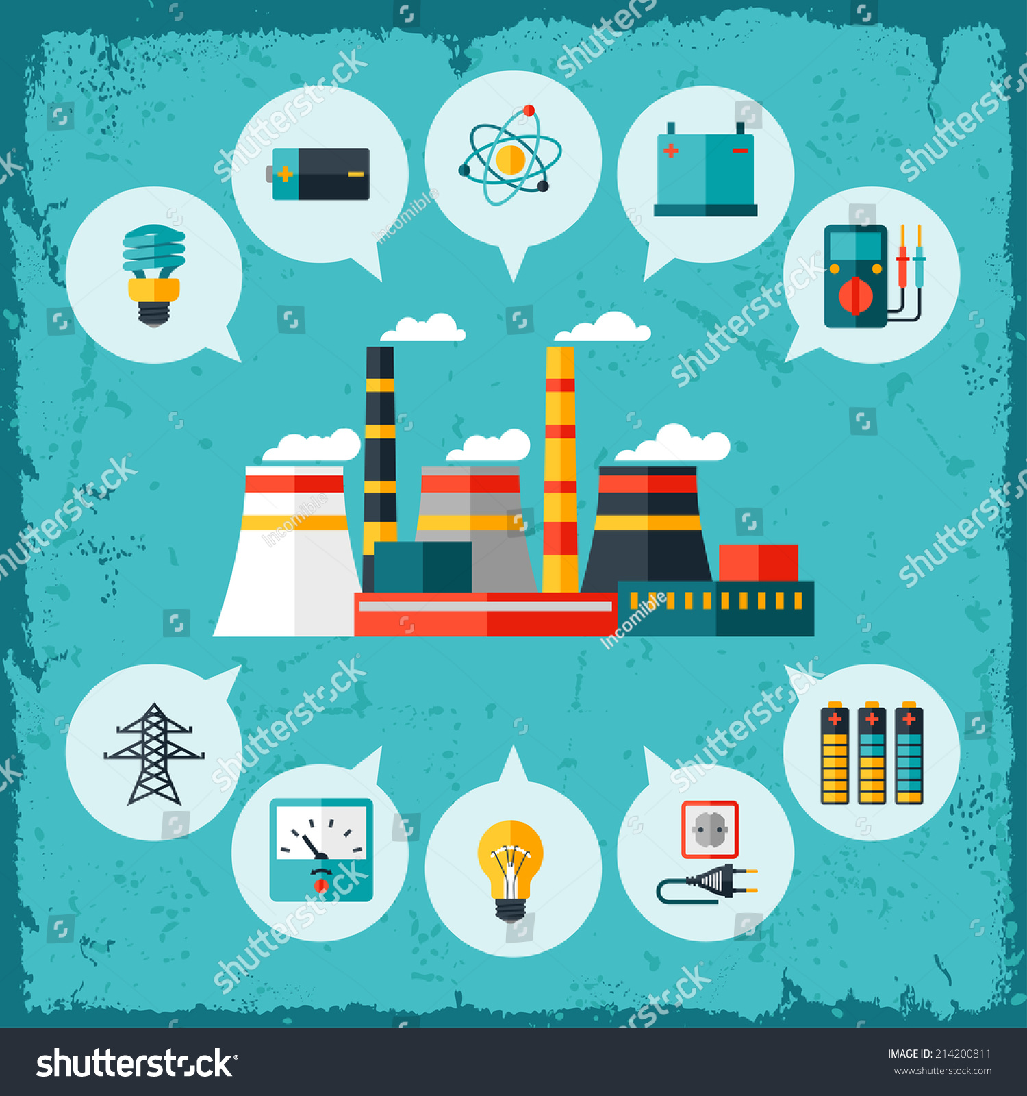 Illustration Industrial Power Plant Flat Style: เวกเตอร์สต็อก (ปลอดค่า ...
