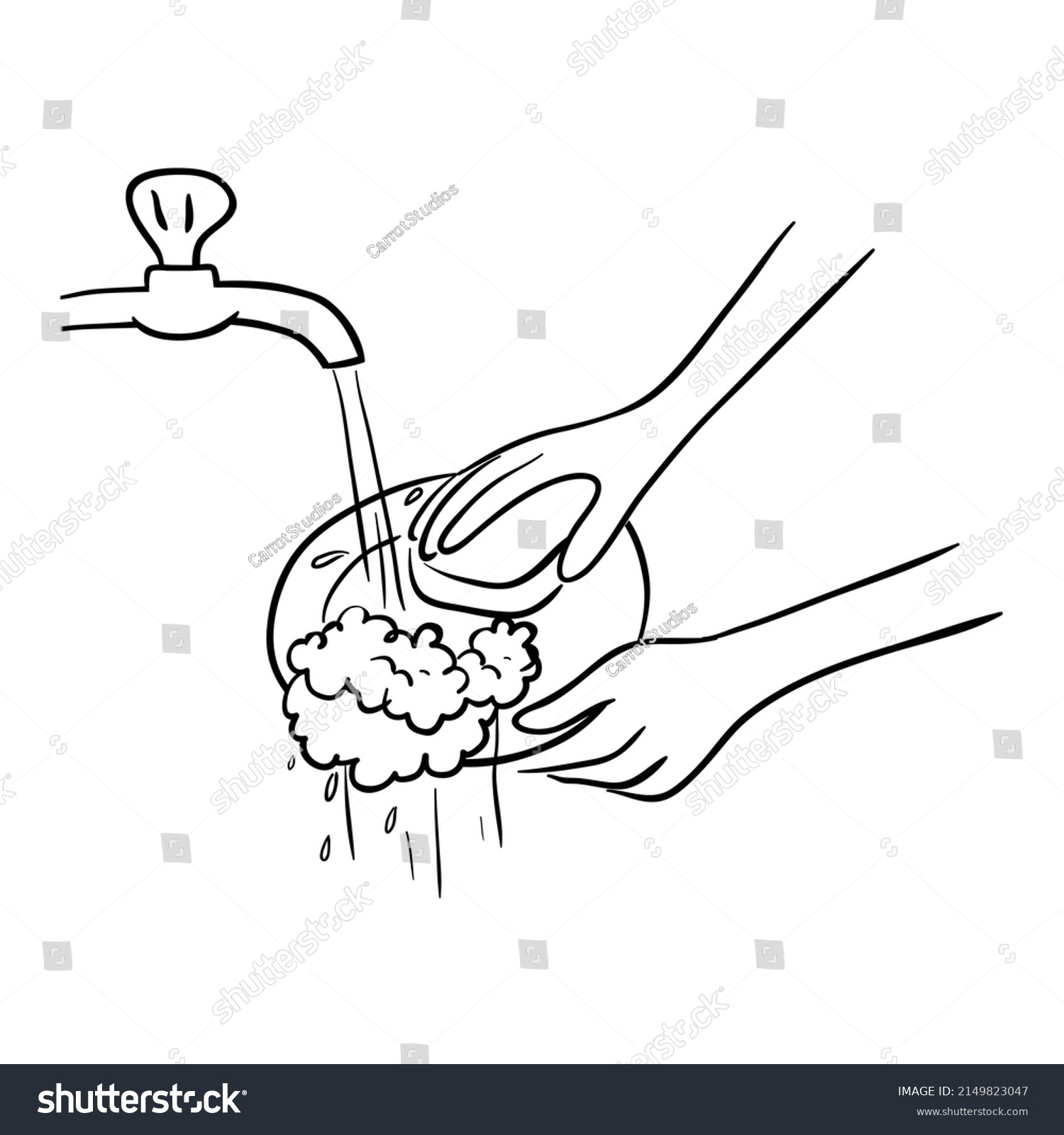 Washing Dishes Line Art Vector Illustration Stock Vector Royalty Free