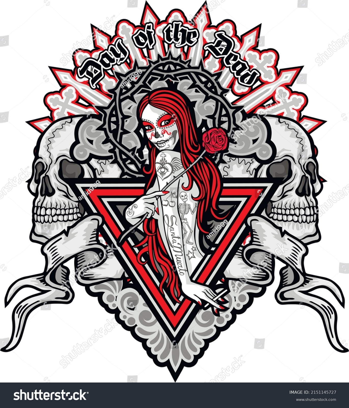 Skulls Sexy Tattooed Girls Skull Makeup Stock Vector Royalty Free 2151145727 Shutterstock