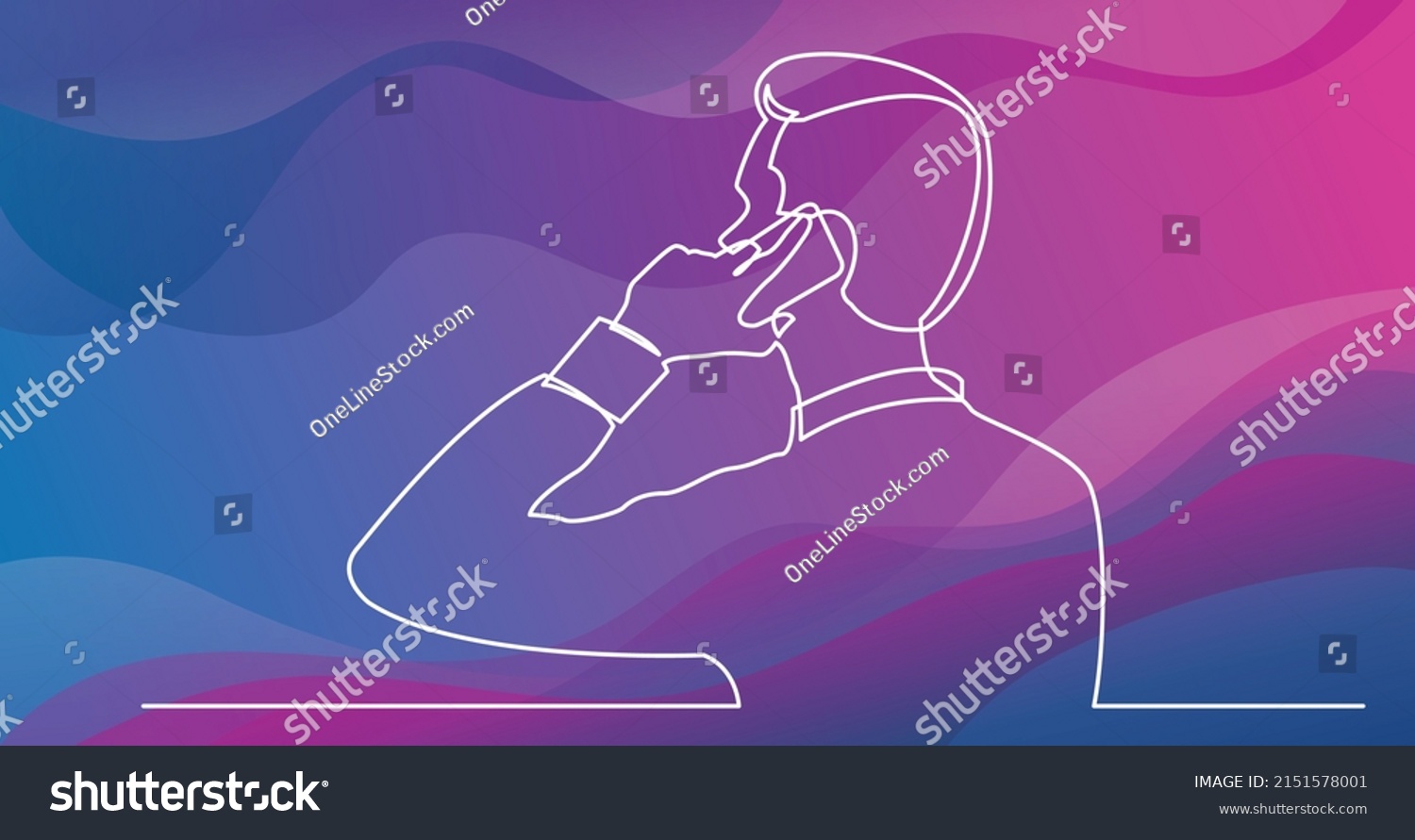 Continuous Line Drawing Man Talking On Stock Vector Royalty Free