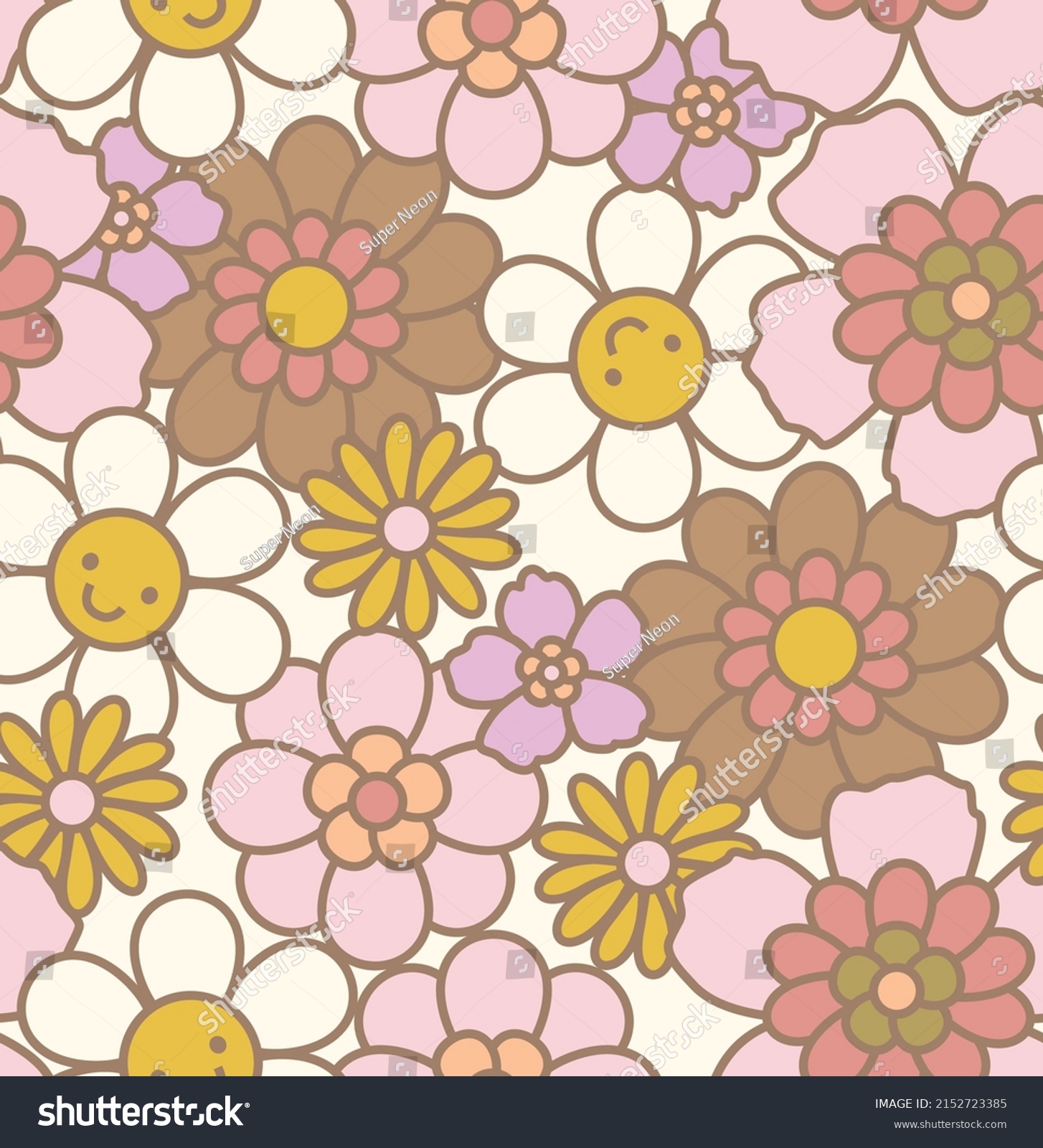 Seamless Cute Retro Flower Pattern Vector Stock Vector (Royalty Free ... Seamless Cute Retro Flower Pattern Vector Stock Vector (Royalty Free ...