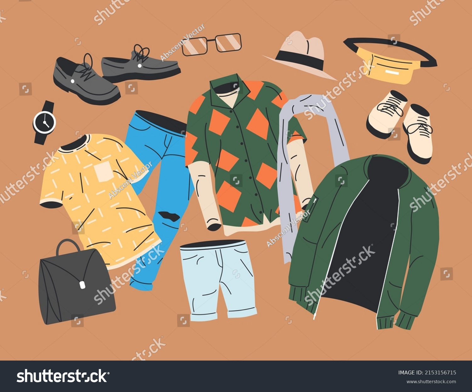Collection Man Wardrobe Set Male Clothes Stock Vector Royalty Free