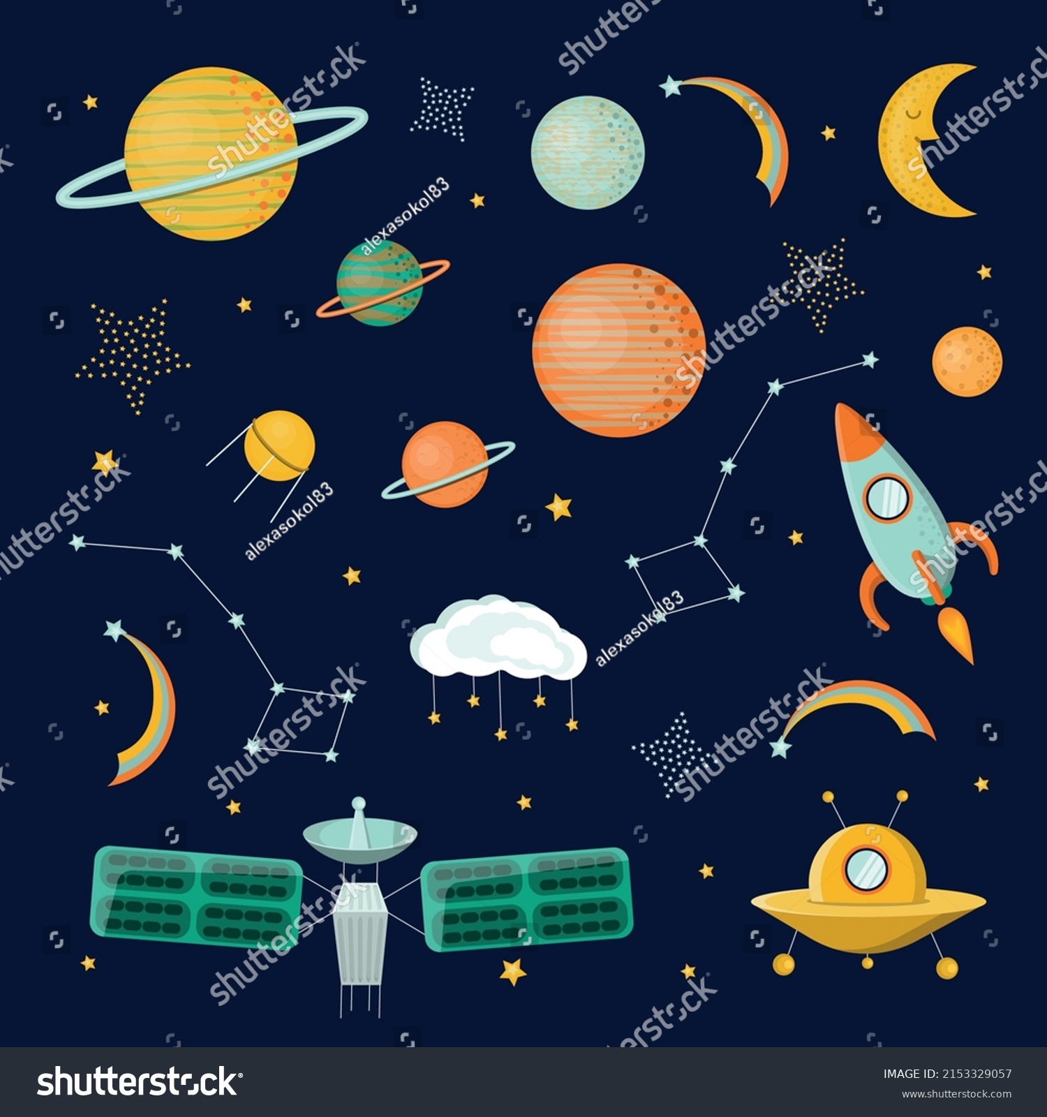 Space Vector Set Space Objects Stars Stock Vector Royalty Free