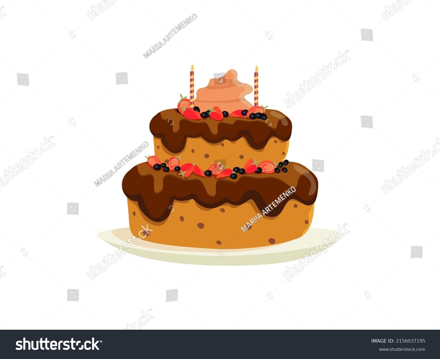Birthday Cake Two Candles Vector Illustration Stock Vector Royalty
