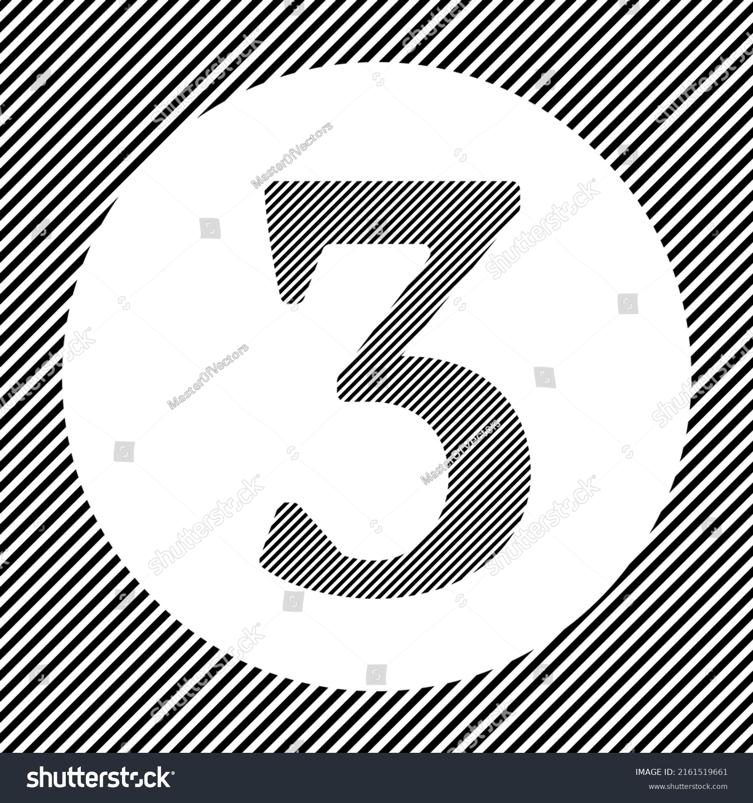 Large Number Three Symbol Center Hatch Stock Vector (royalty Free