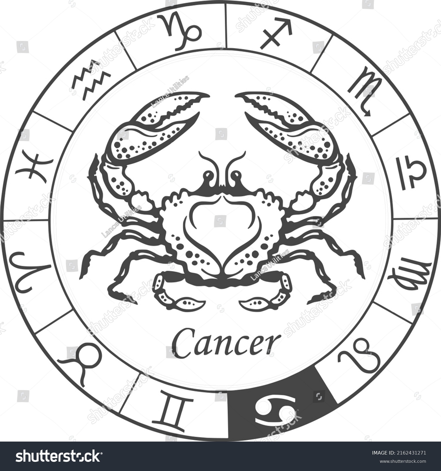 Circular Astrological Illustration Cancer Star Sign Stock Illustration 2162431271 Shutterstock