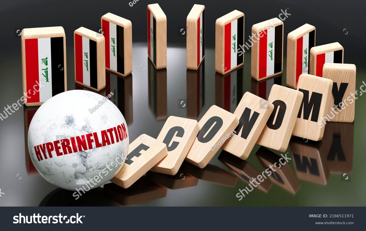Iraq Hyperinflation Economy Domino Effect Chain Stock Illustration