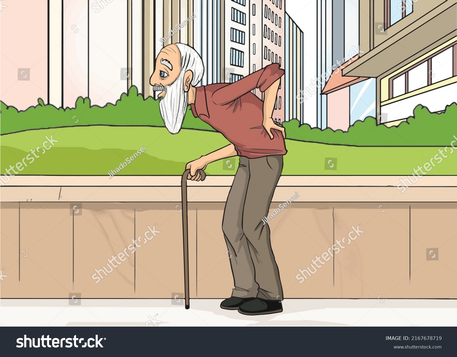 Old Man Trying Walk Cane Down Stock Vector Royalty Free 2167678719