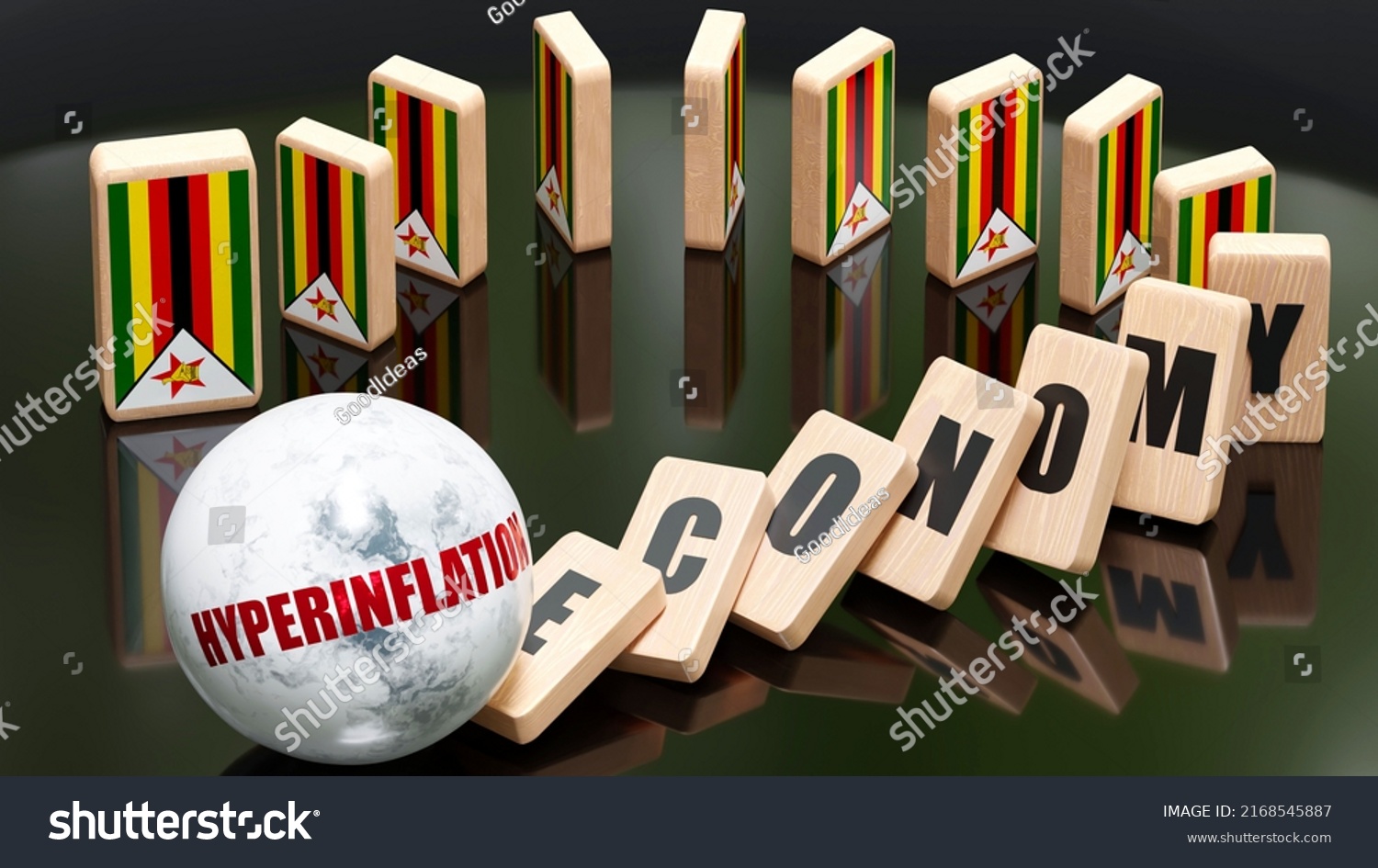 Zimbabwe Hyperinflation Economy Domino Effect Chain Stock Illustration
