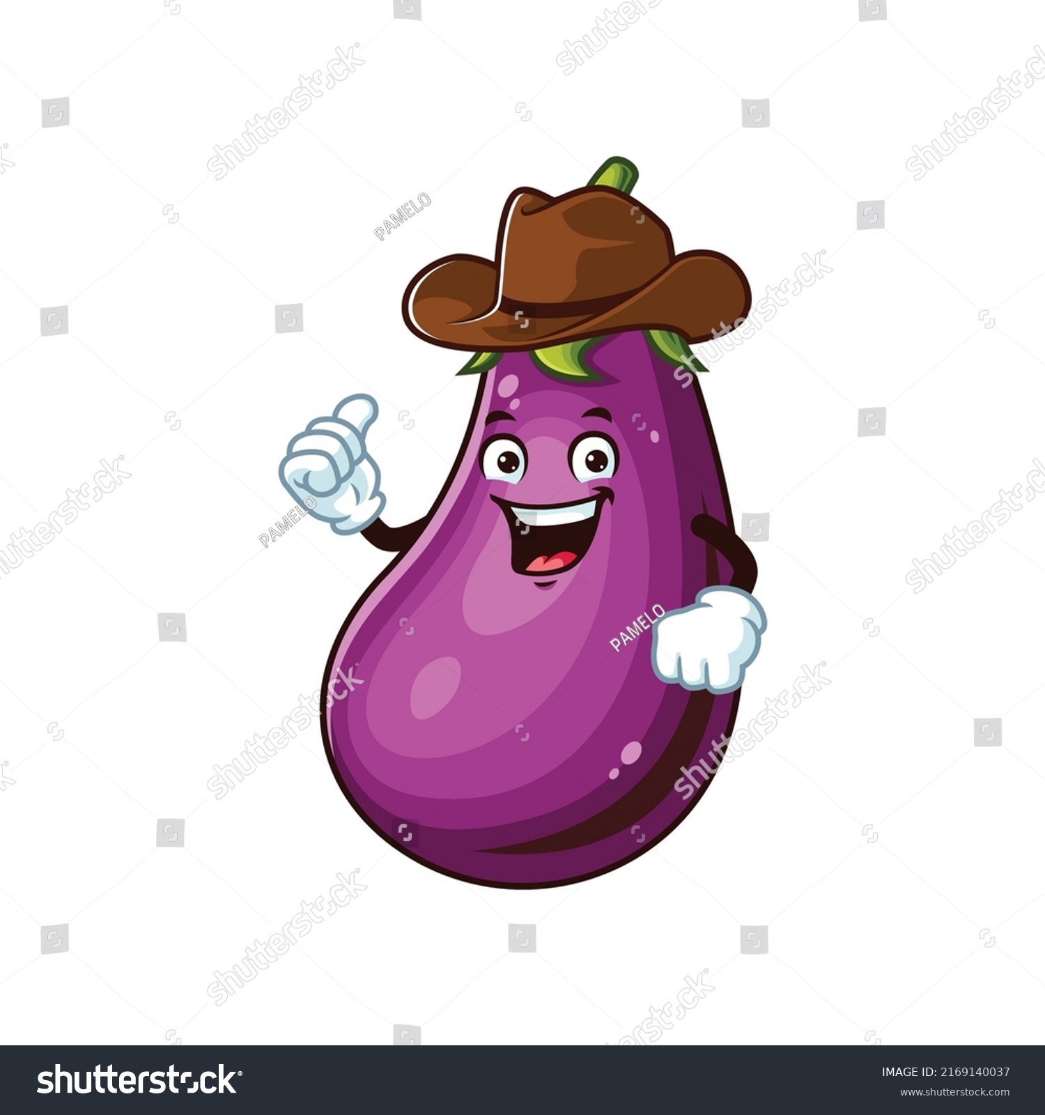 Vector Cartoon Character Mascot Eggplant Wearing Stock Vector Royalty