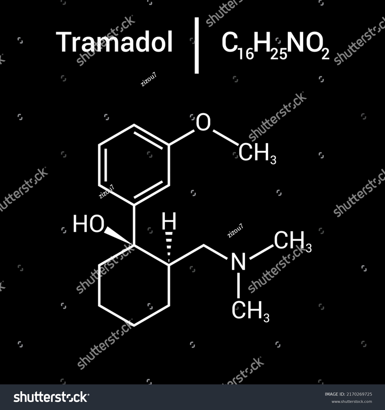 Chemical Structure Tramadol C16h25no2 Stock Vector Royalty Free