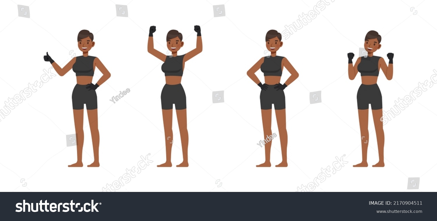 Set Mixed Martial Arts Woman Character Stock Vector Royalty Free