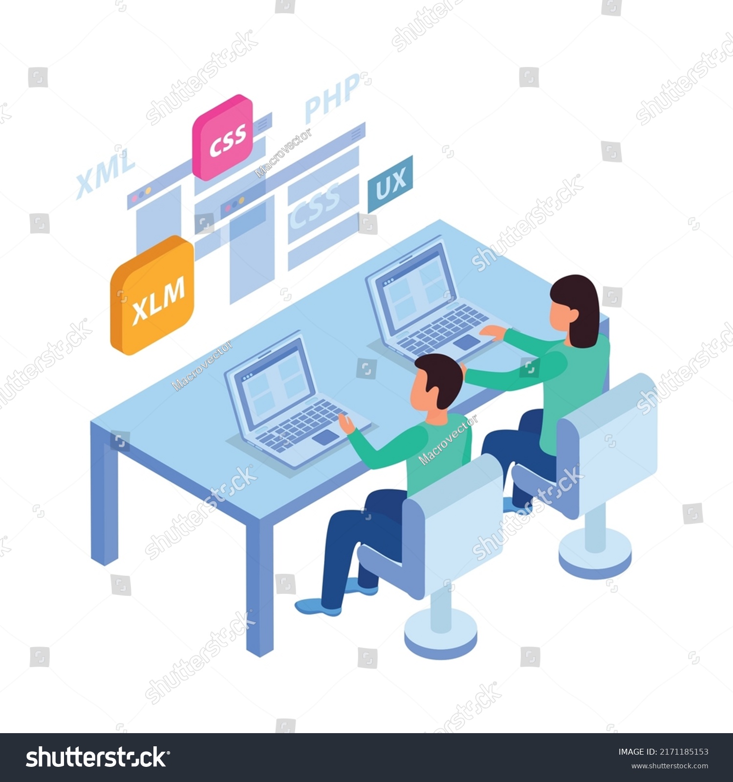 Web Development Isometric Concept Composition Structure Stock Vector ...