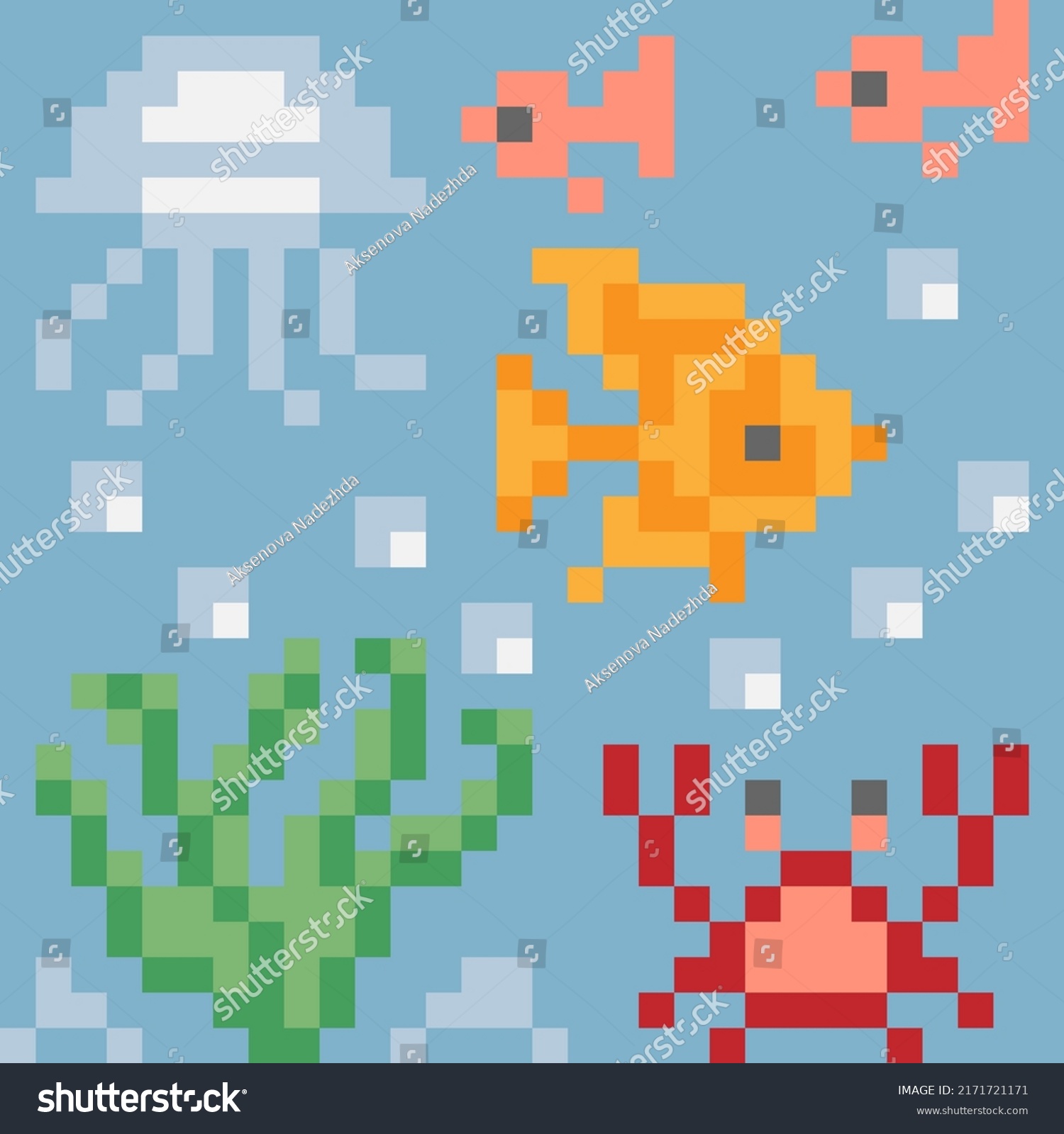 Sea Life Underwater Pixel Art Vector Stock Vector Royalty Free 2171721171 Shutterstock
