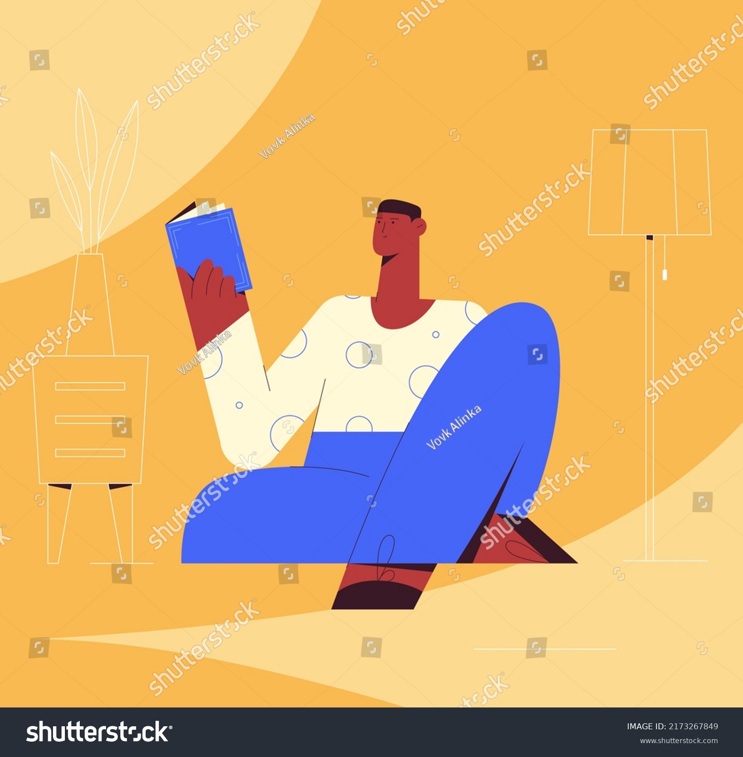 Man Sitting Reading Book Vector Illustration Stock Vector Royalty Free