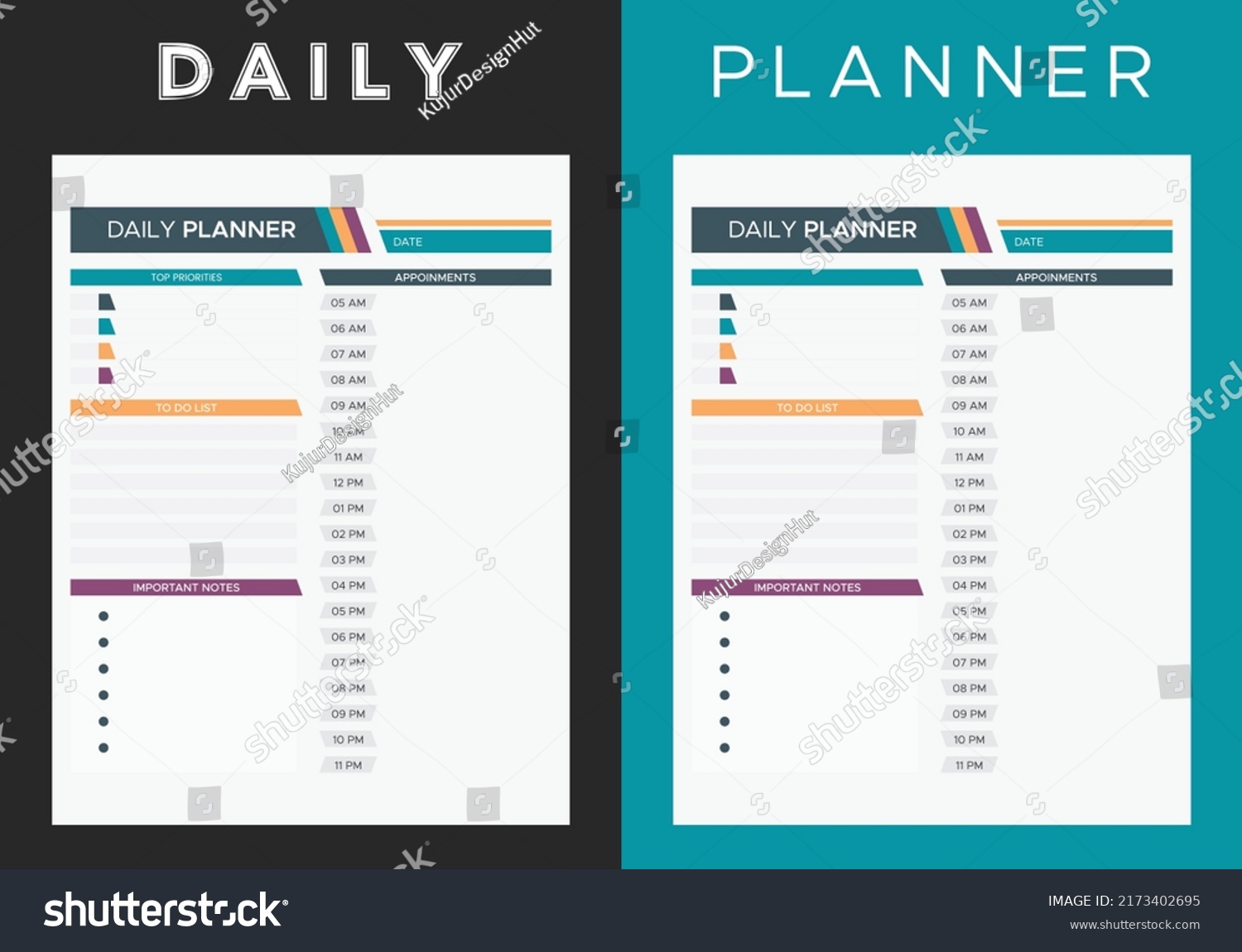 Daily Planner Printable Schudle Template Vector Stock Vector (Royalty ...