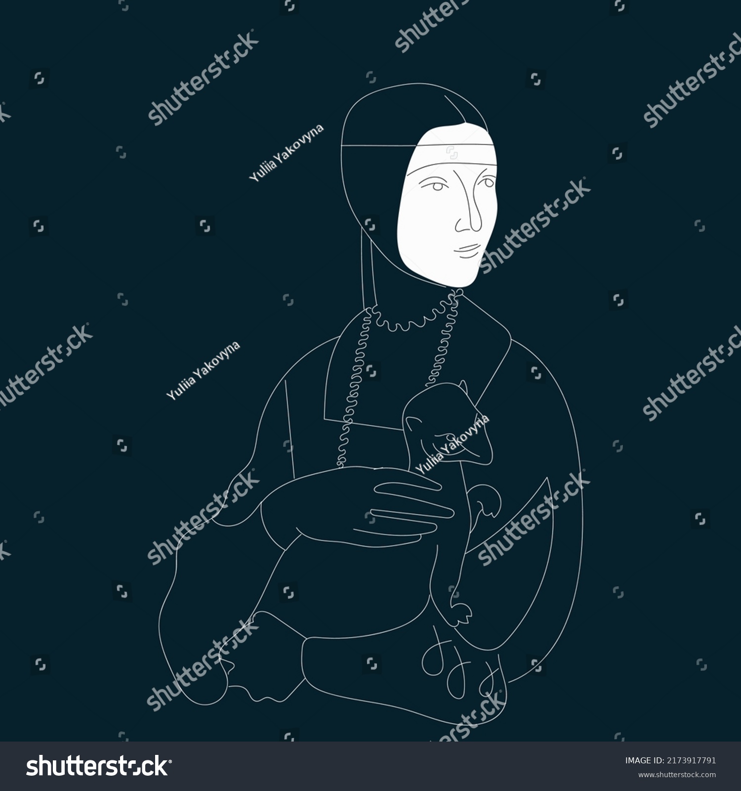 Handdrawn Lineart Lady Ermine Italian Dama Stock Vector (Royalty Free ... Handdrawn Lineart Lady Ermine Italian Dama Stock Vector (Royalty Free ...