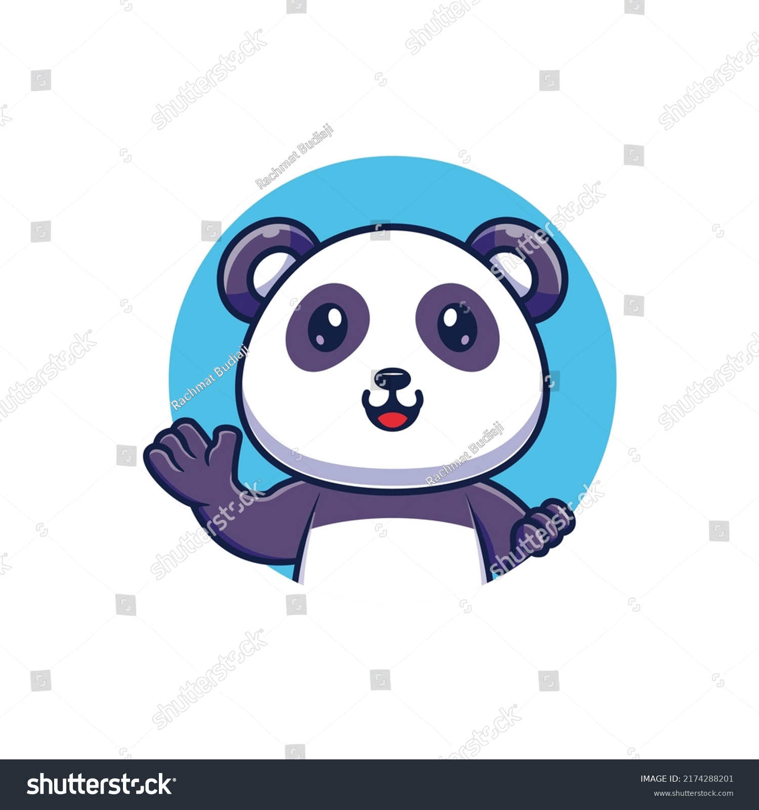 Cute Panda Waving Round Frame Cartoon Stock Vector Royalty Free